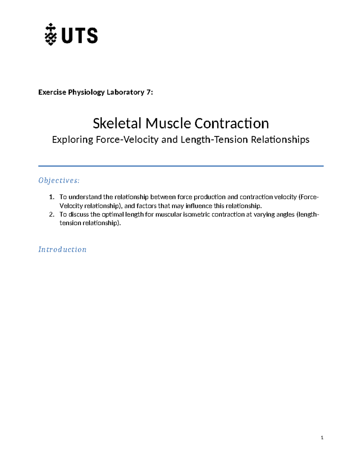 Lab 7: Skeletal Muscle Contraction & Force-Velocity Relationships - Studocu