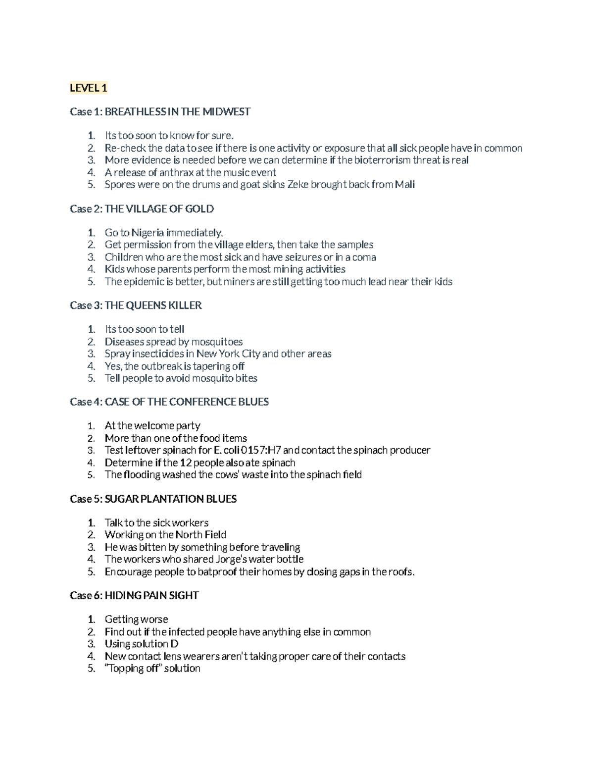 Solve the Outbreak: Answer Key for Cases 1-12 - Studocu