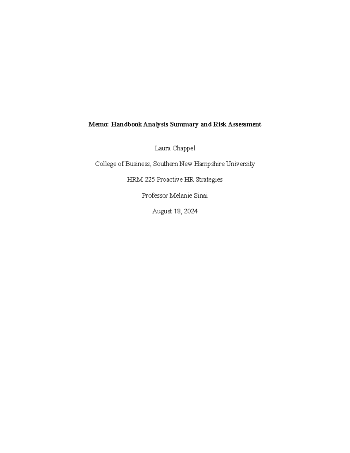 HRM 225 Final Exam: Handbook Analysis & Risk Assessment Memo - Studocu