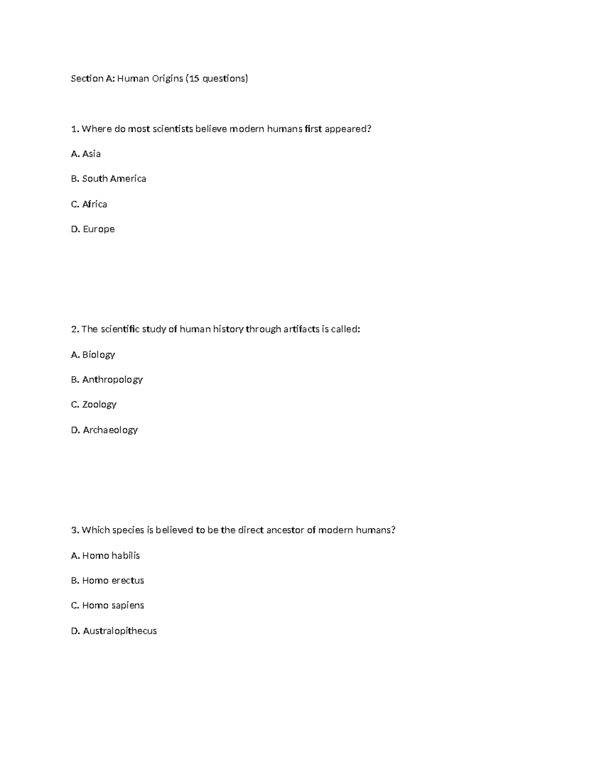 Social Studies: Human Origins & Early Civilizations Quiz (SS101) - Studocu