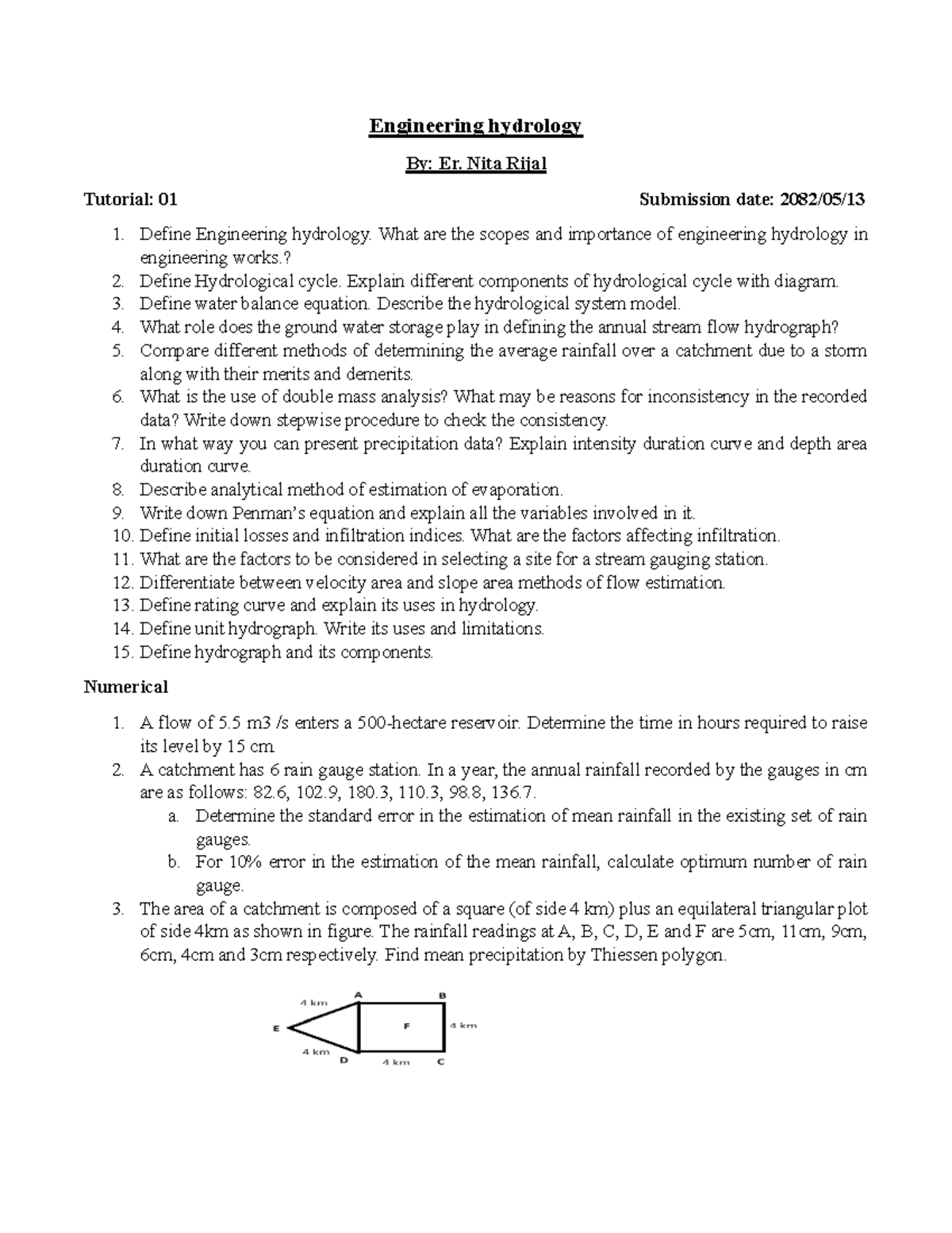 Engineering Hydrology Tutorial: Key Concepts & Applications (ENGR 101) - Studocu