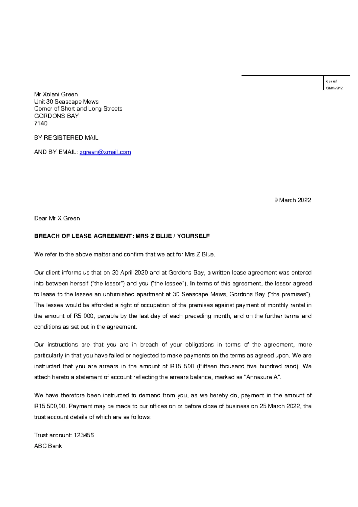 Application to Set Aside an irregular step Rule 60A - IN THE ...