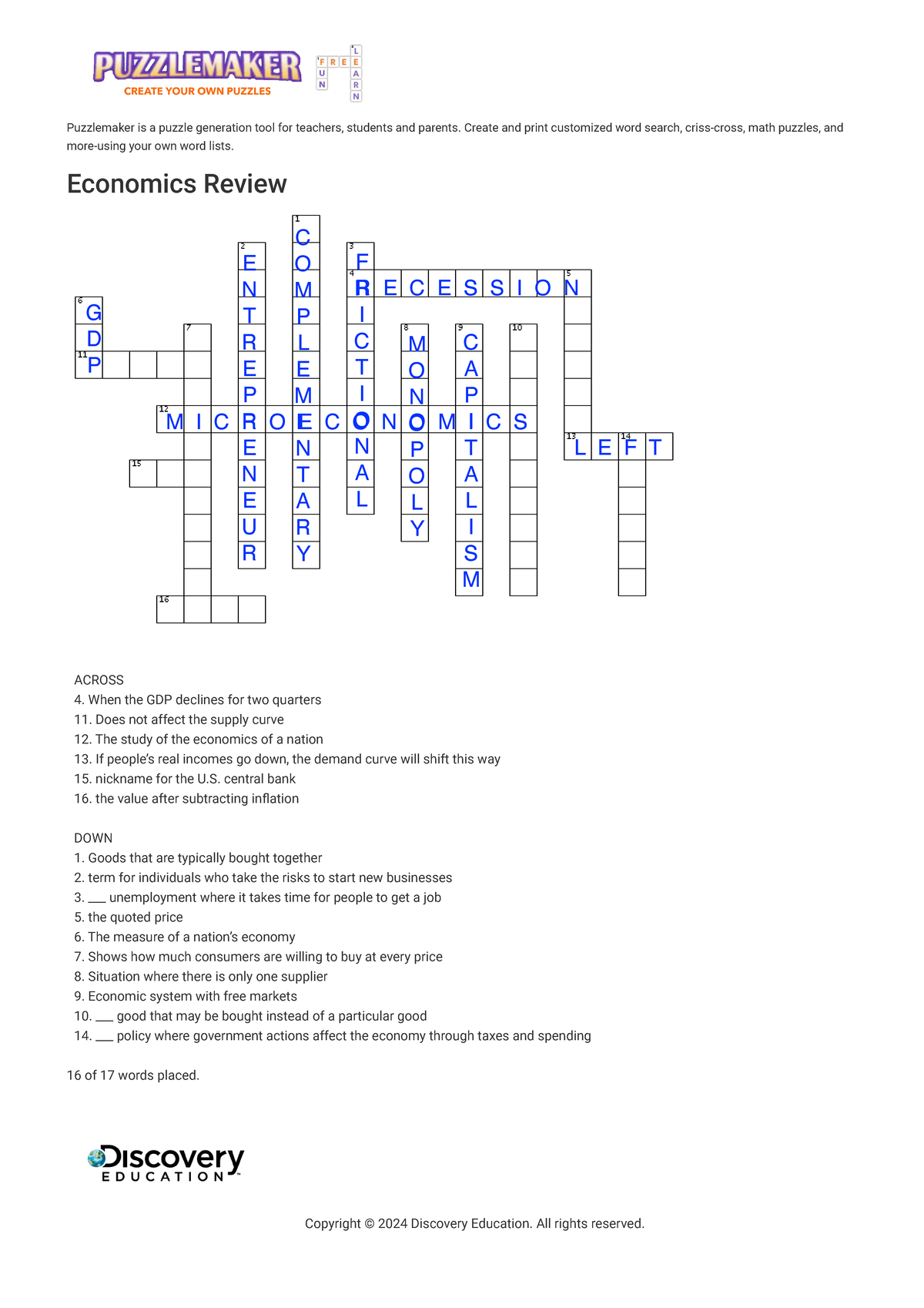 Econ Xword - Crossword Assignment for Chapter 1 - Studocu
