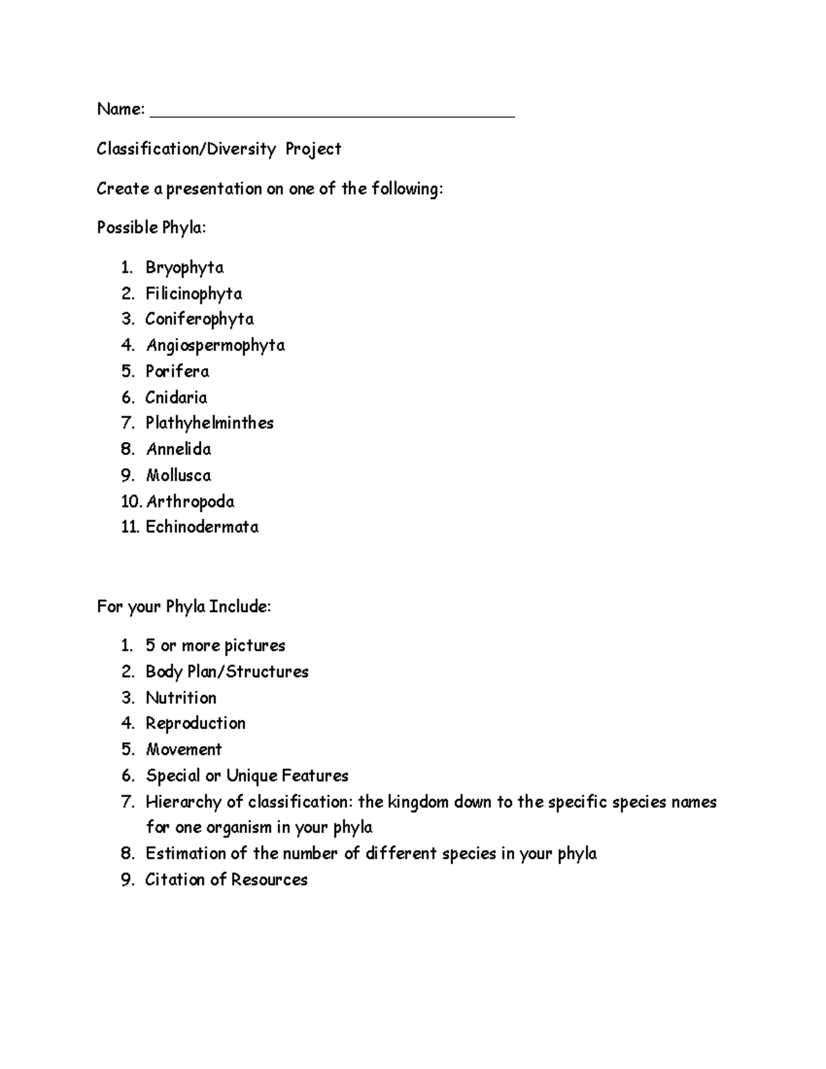 Classification project - Name ...