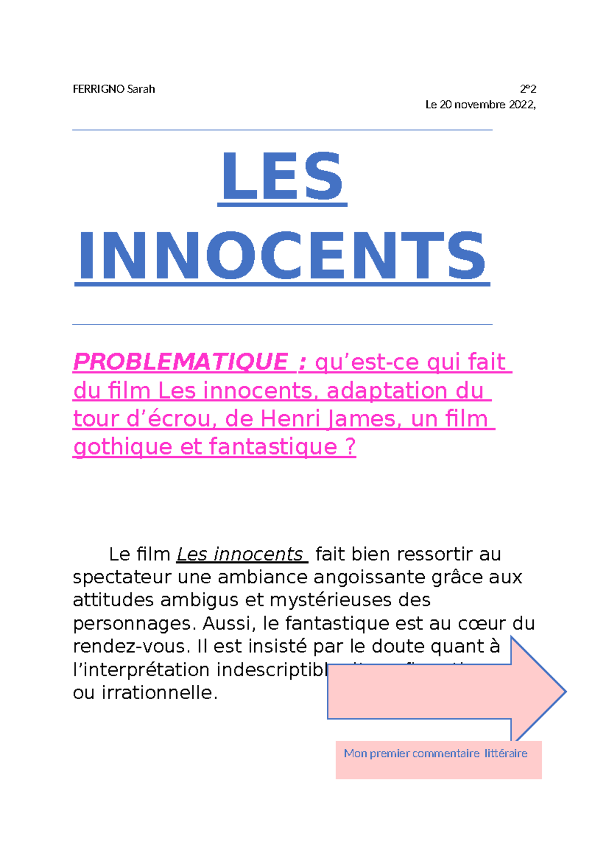 Commentaire entièrement rédigé sur le film Les innocents - Le 20 ...
