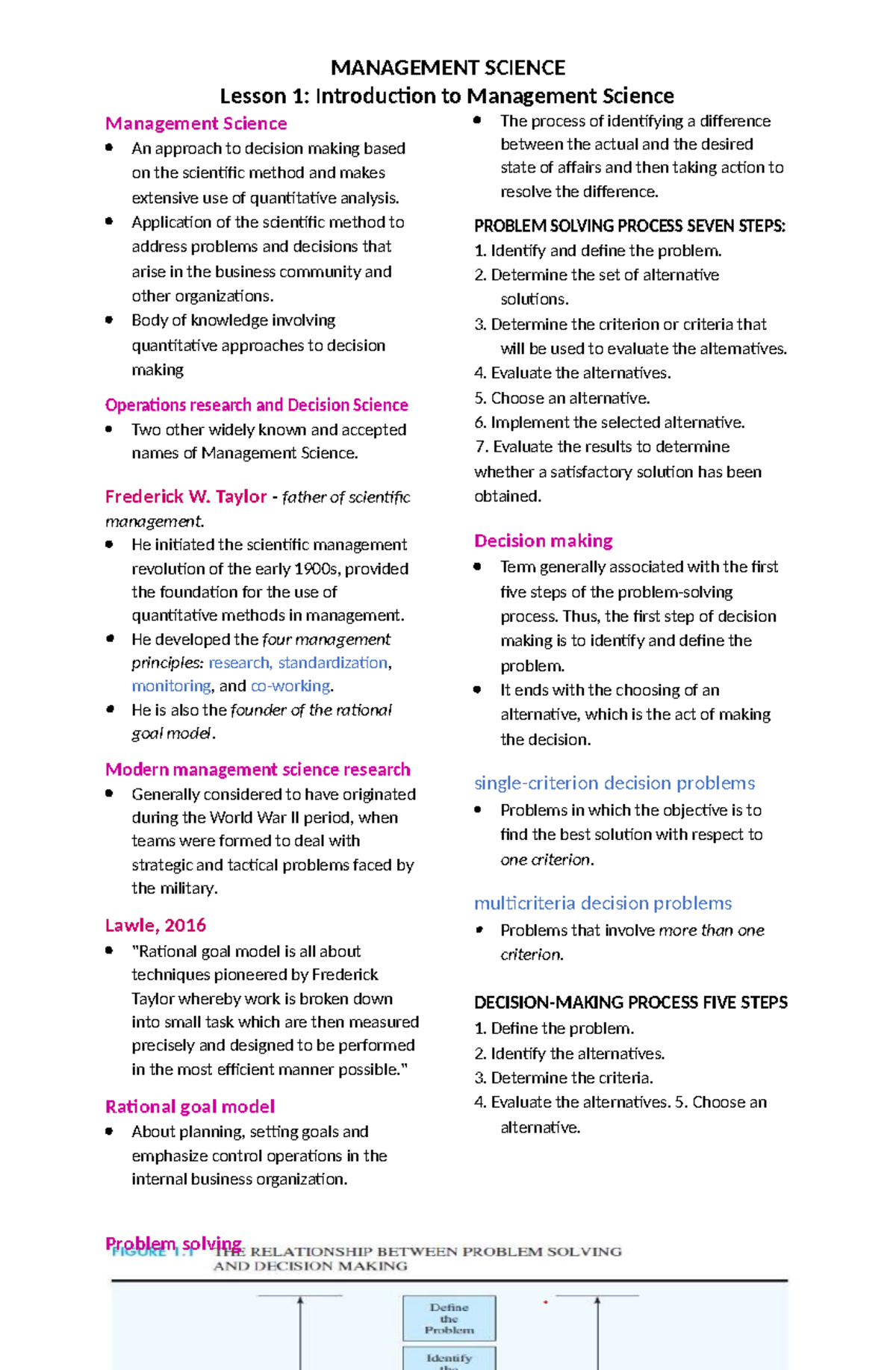 Mansci Notes 1 - Lesson 1: Introduction to Management Science ...