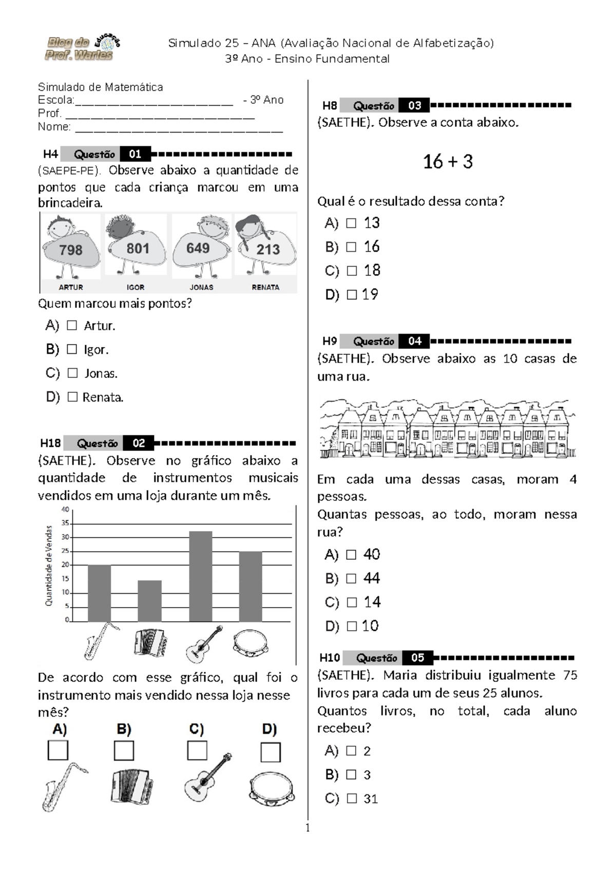 Simulado 25 - Matemática - 3º Ano - E.F - Blog do Prof. Warles - Studocu