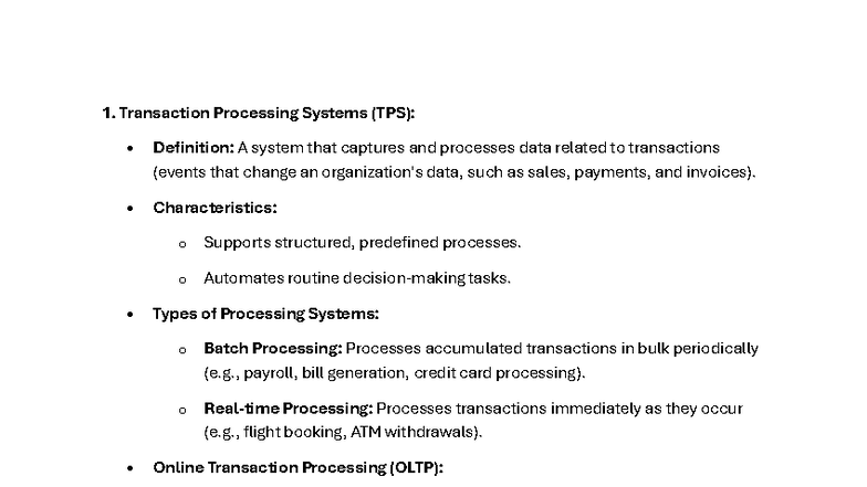 IS and Organisations: Transaction Processing Systems Overview - Studocu