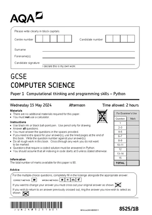 GCSE (9-1) Computer Science J277/02 Question Paper - June 2024 - Studocu