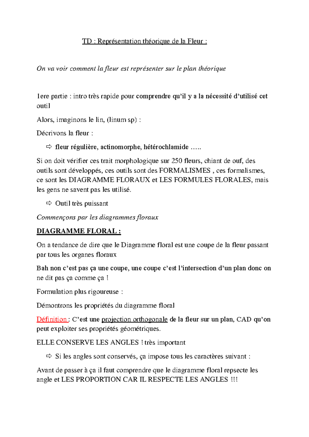 Diagramme floral et formule florale en botanique - TD analyse - Studocu
