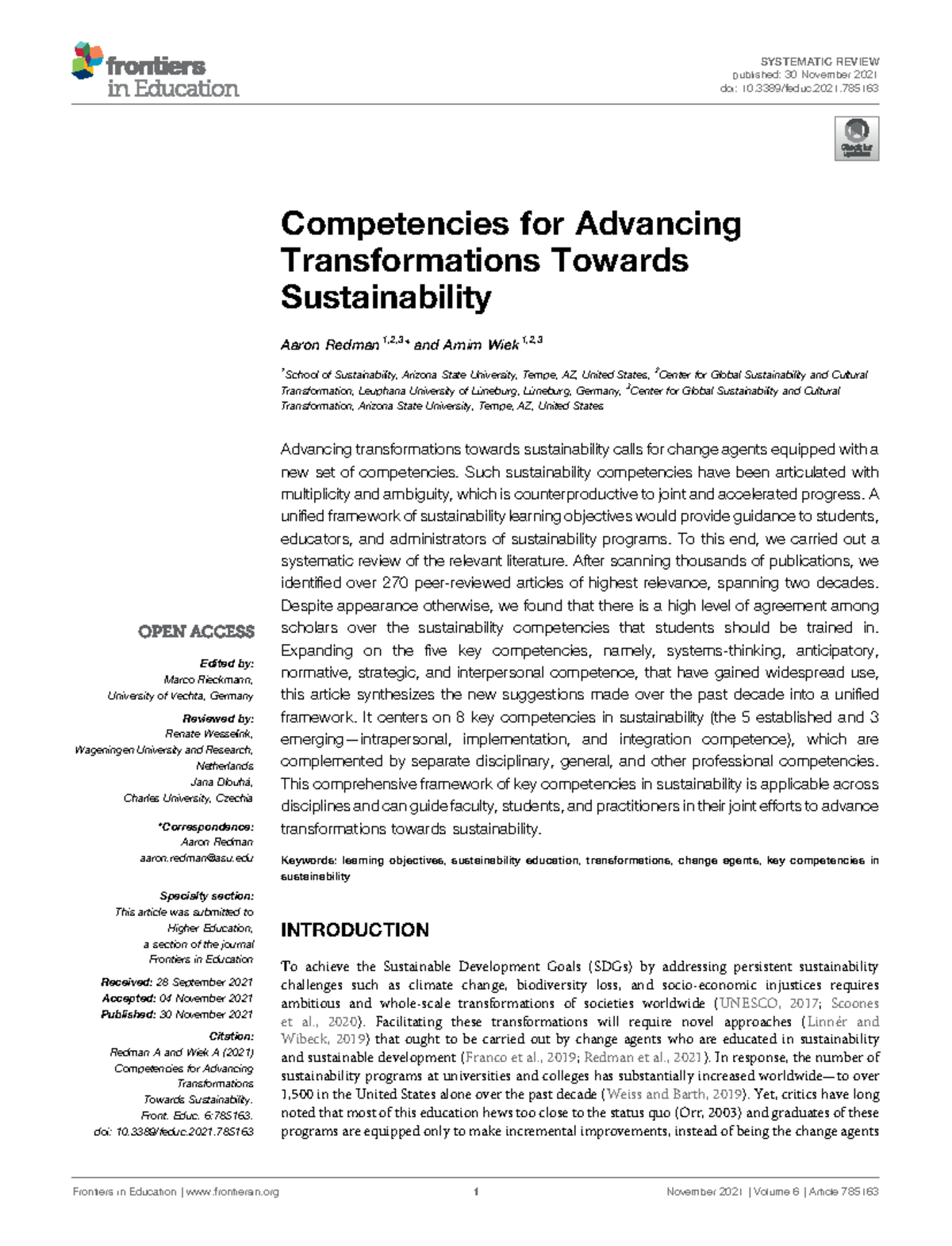 Competencies for Advancing Sustainability: A Systematic Review (EDU 101 ...