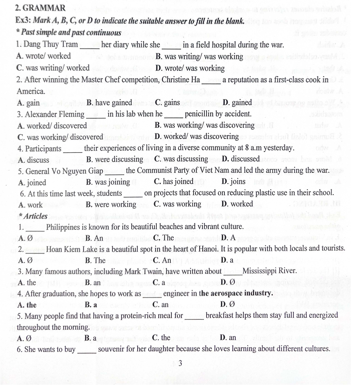 2. Grammar Practice: Past Simple & Continuous Exercises - Studocu