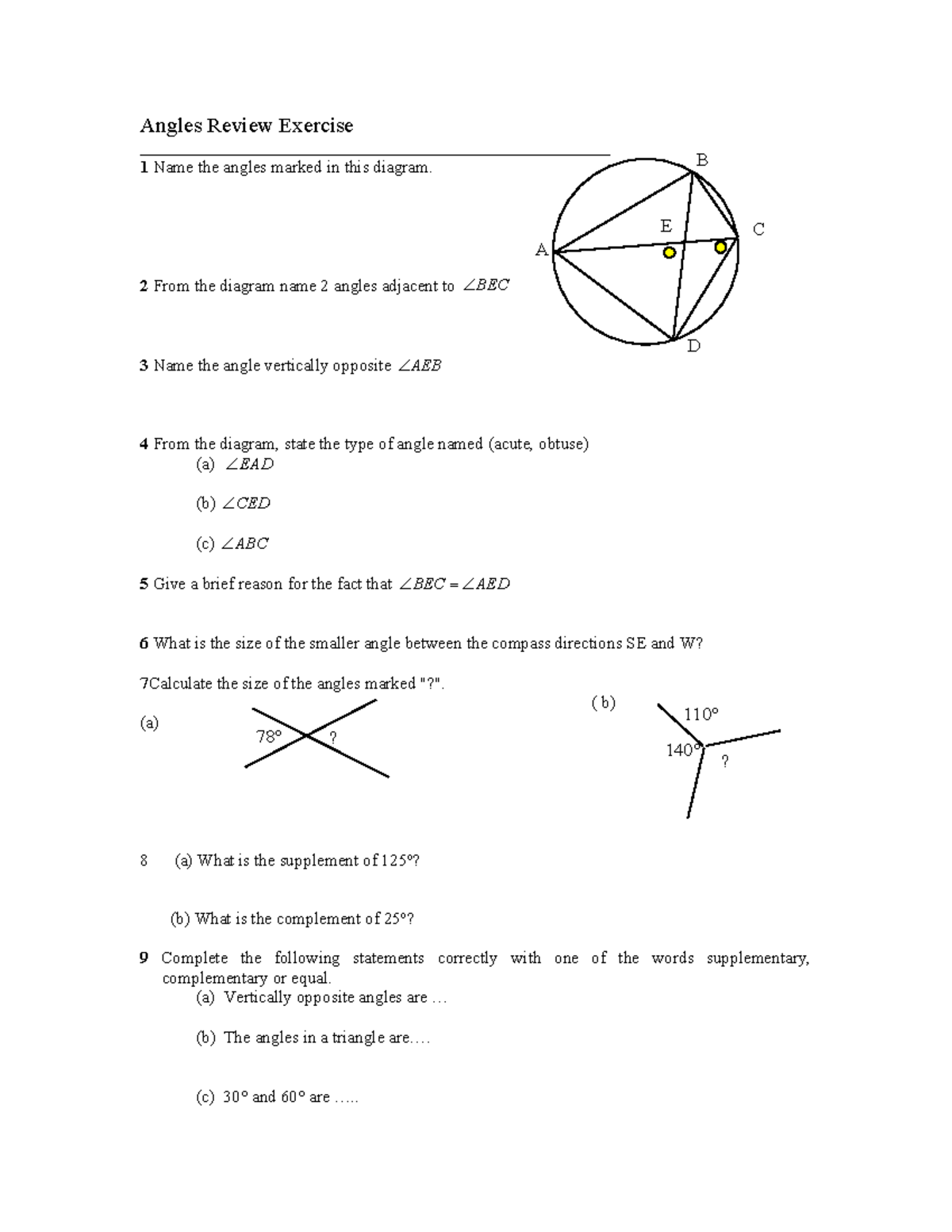 Angles Review Exercise: Naming and Classifying Angles - Studocu