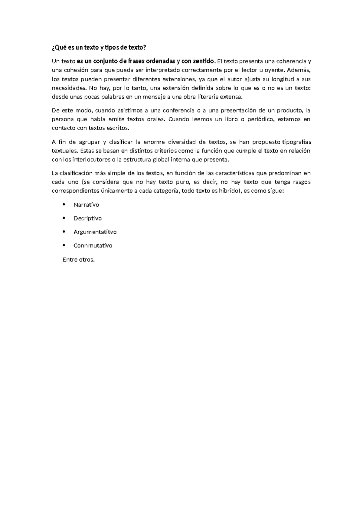 Tipos de Texto: Clasificación y Características Esenciales - Studocu