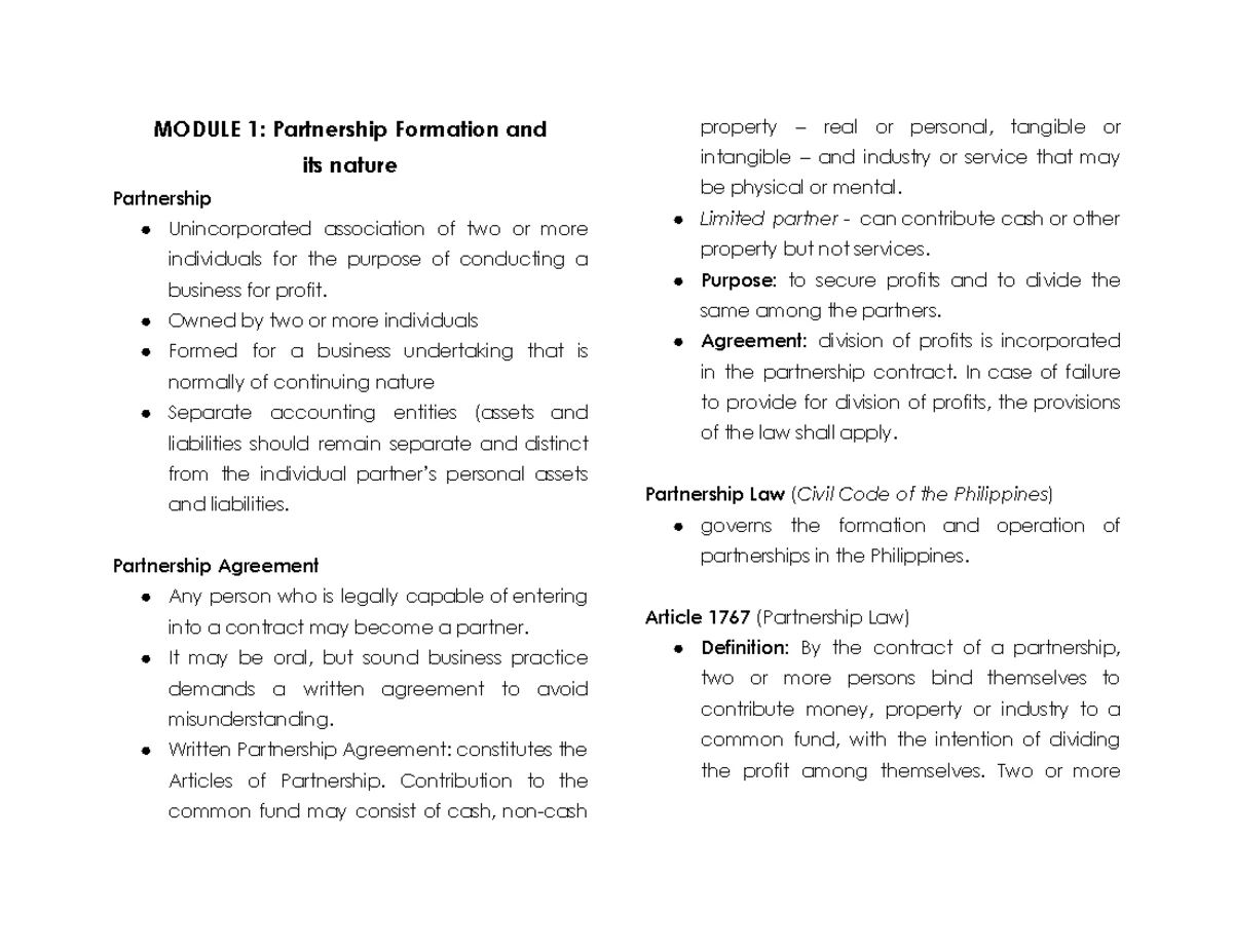 Partnership Formation Notes - Financial Accounting - ANTEO - Studocu