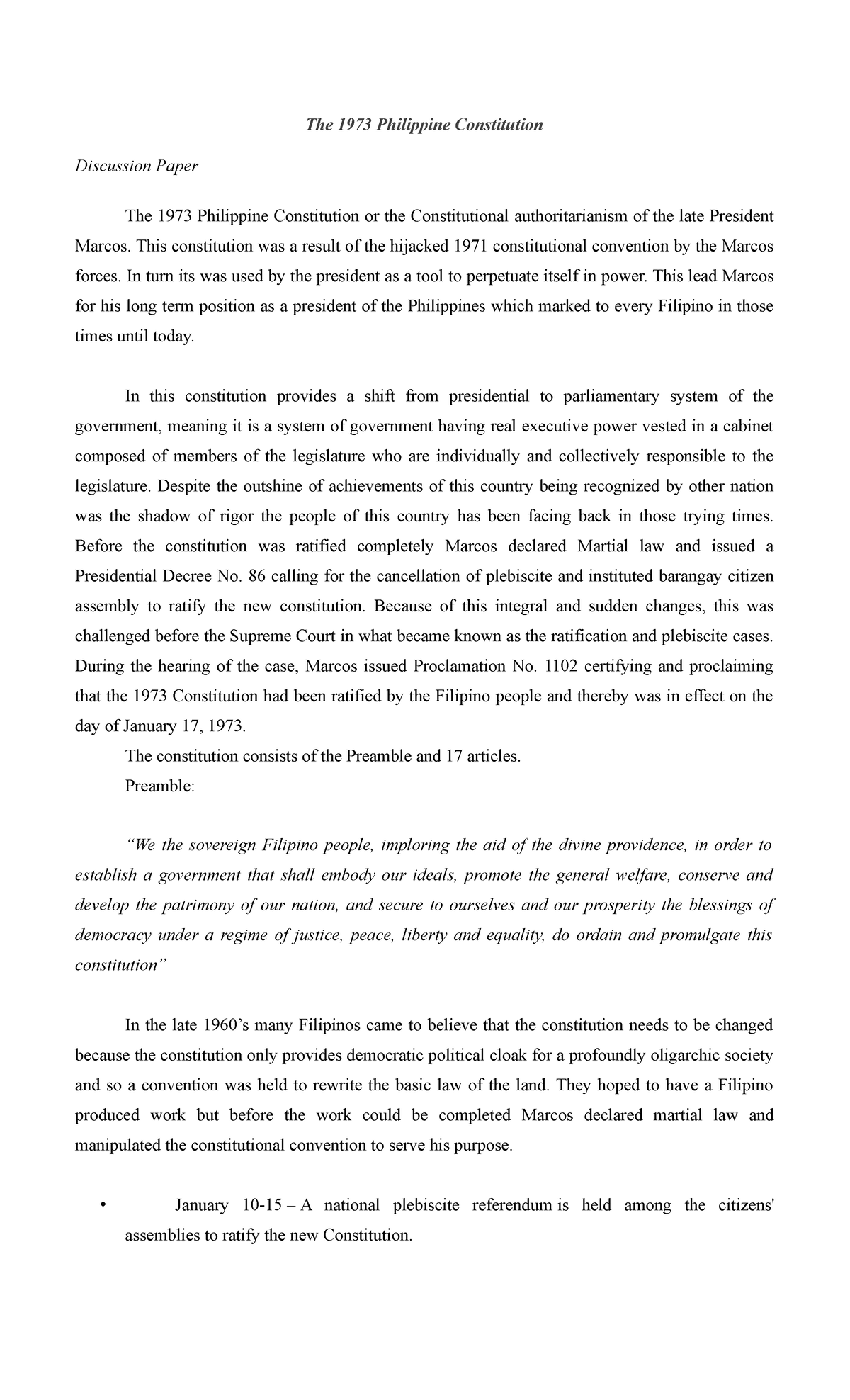 Summary Notes - The 1973 Philippine Constitution Overview - Studocu