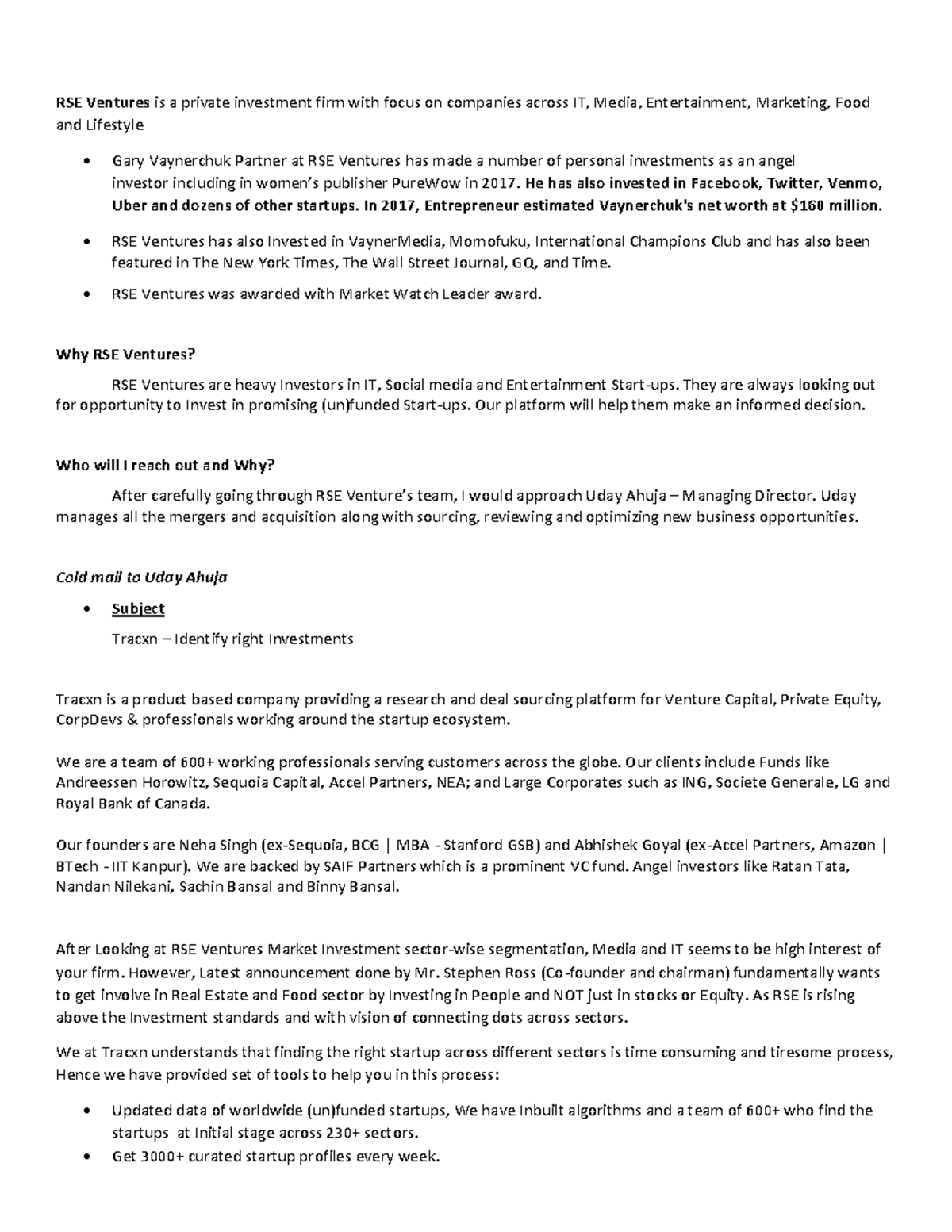RSE Ventures - Tracxn Case Study on Investment Opportunities - Studocu