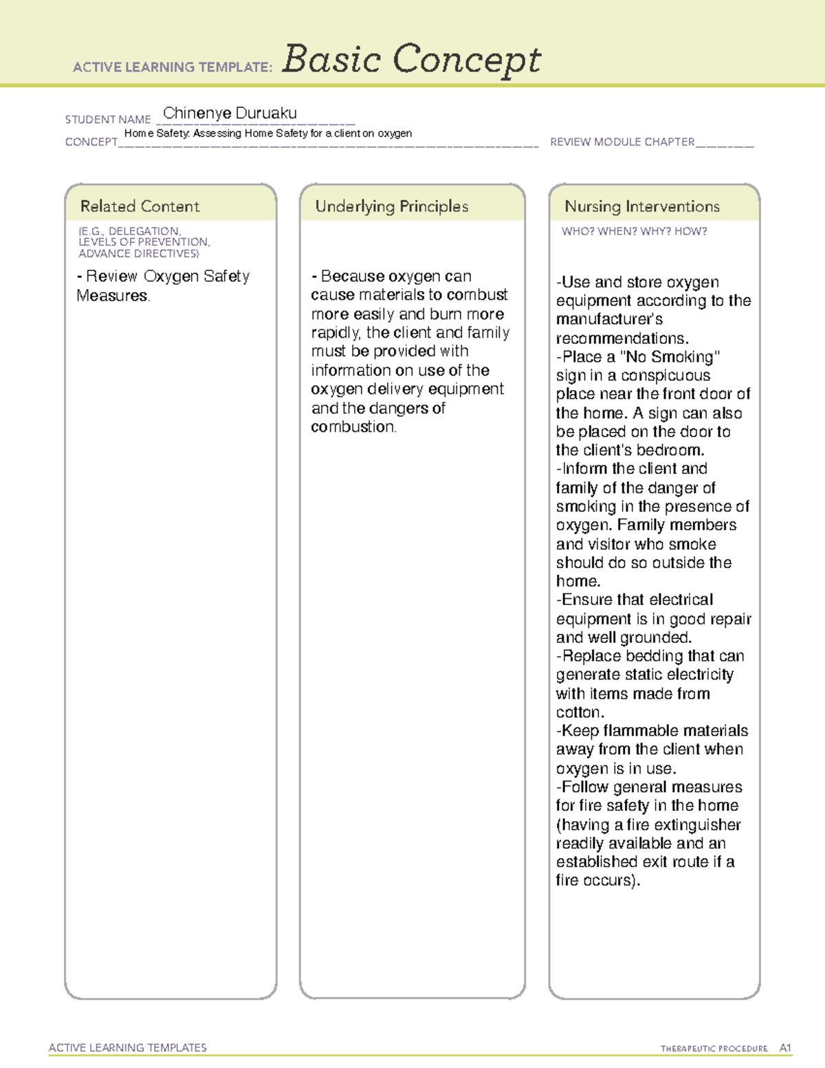 ALT-2 Home Safety: Active Learning Template on Oxygen Use - Studocu