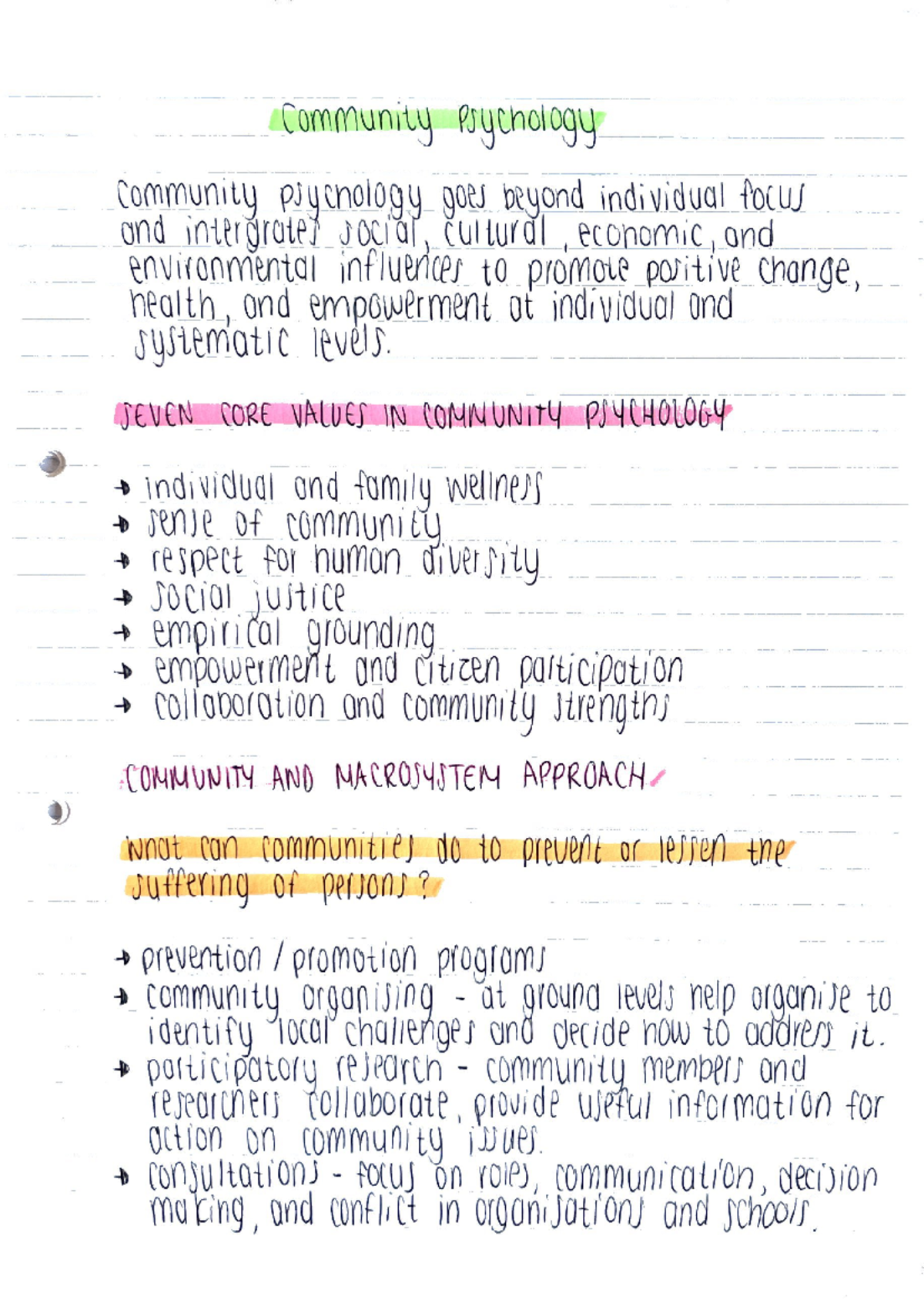 Community Psychology: Core Values & Prevention Models (PSY 301) - Studocu