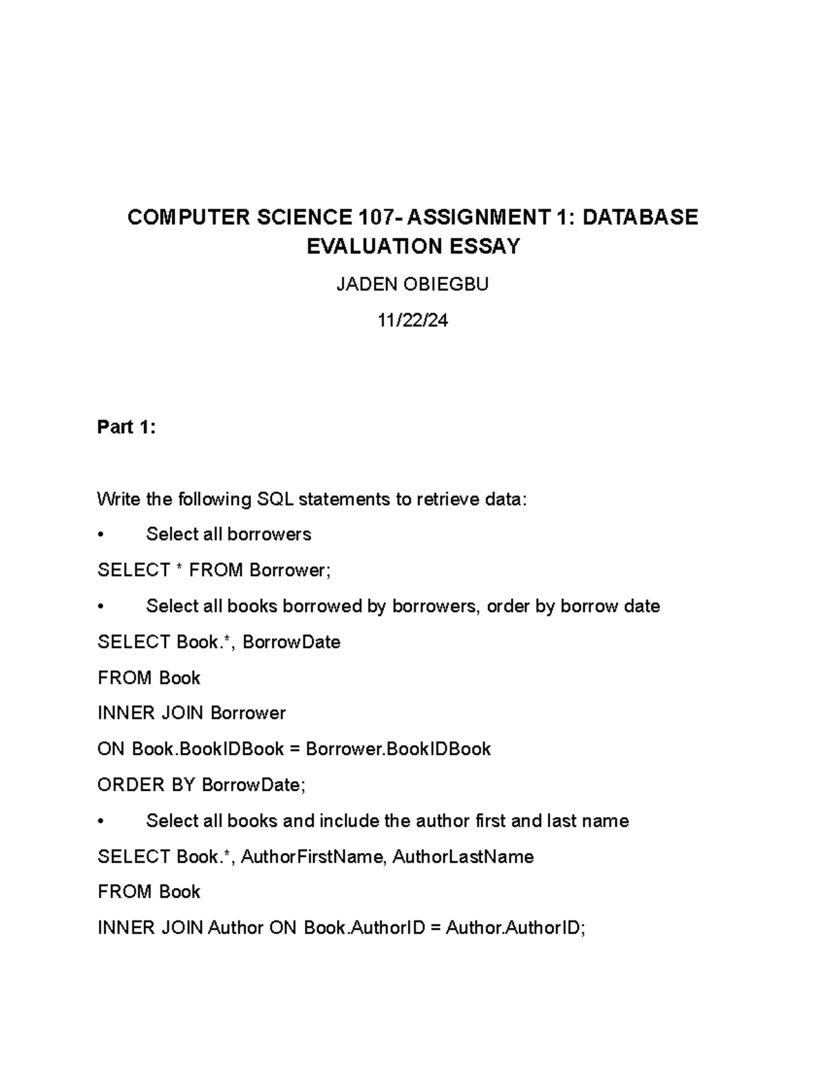 Computer Science 107 - Assignment 1: SQL Queries and Database Design - Studocu