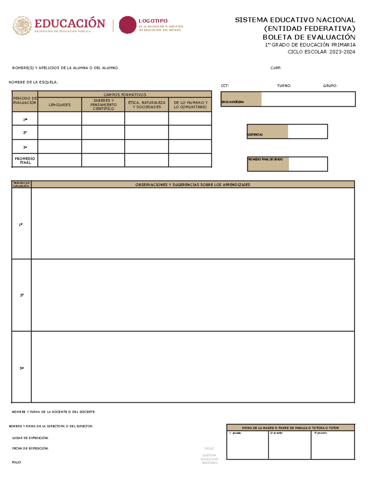 Boleta de Calificaciones - Educación Primaria Ciclo 2023-2024 - Studocu