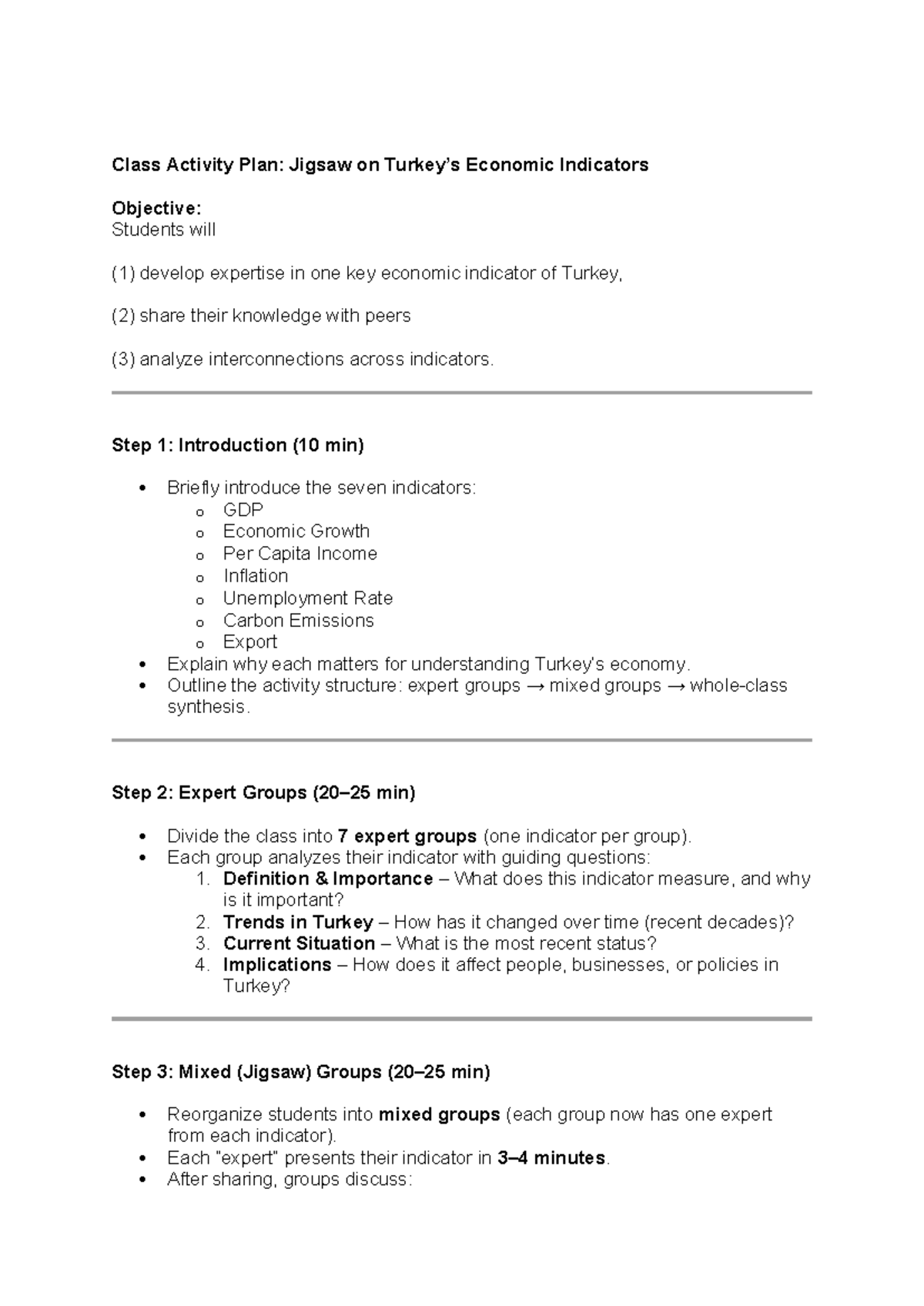 Class Activity Plan: Jigsaw on Economic Indicators (ECO 101) - Studocu