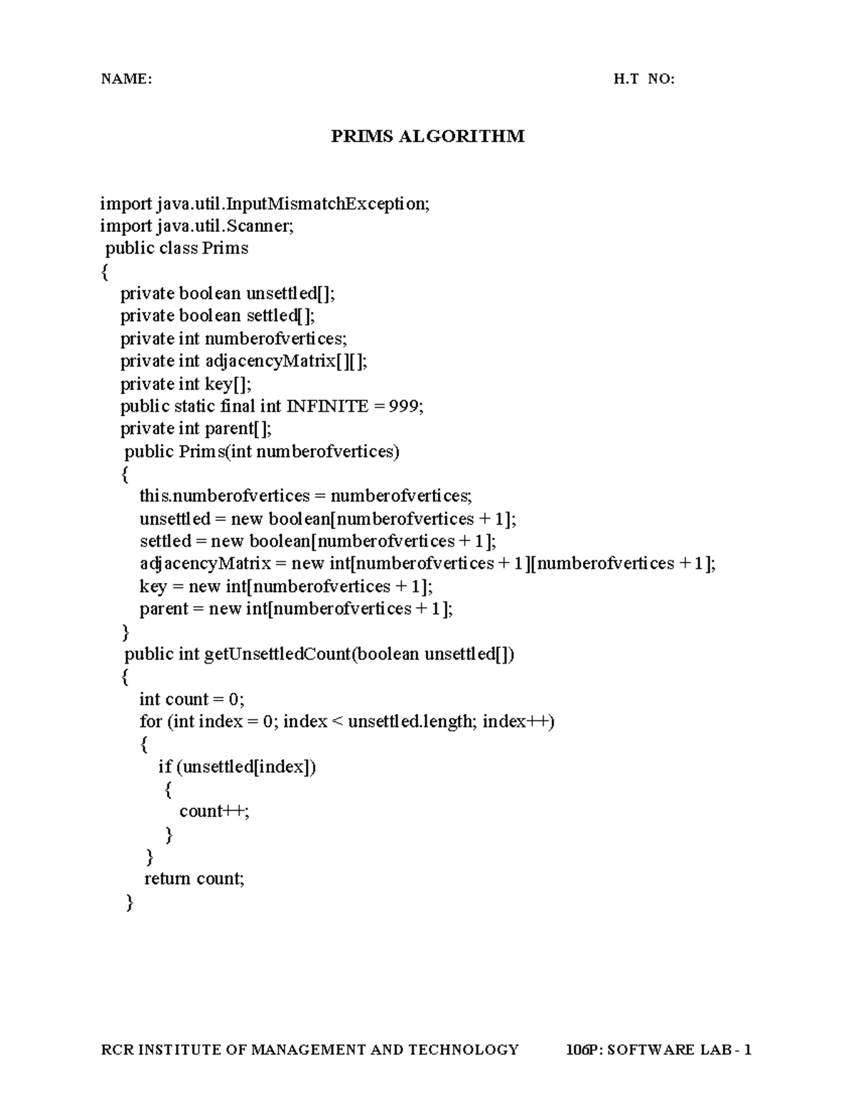 106P: Software Lab - Prims and Kruskal Algorithms Implementation - Studocu