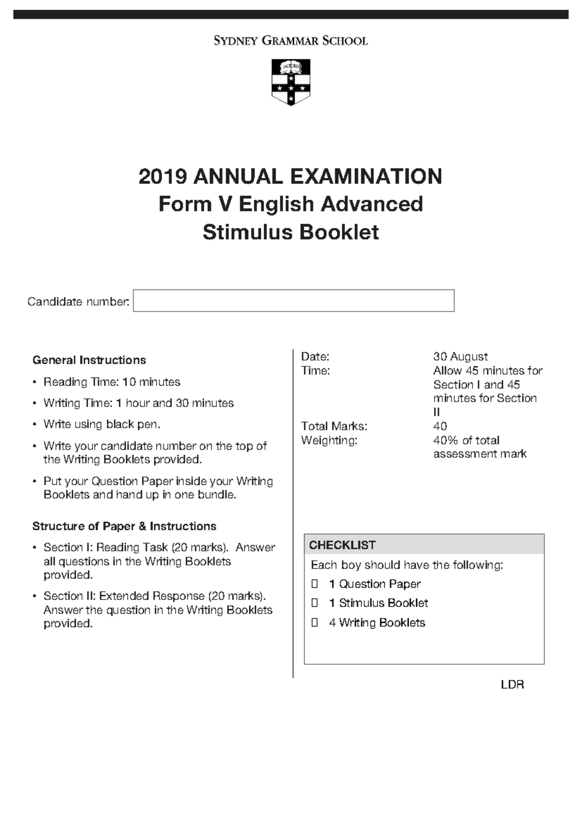 Form V English Advanced 2019 Annual Exam Stimulus Booklet - Studocu