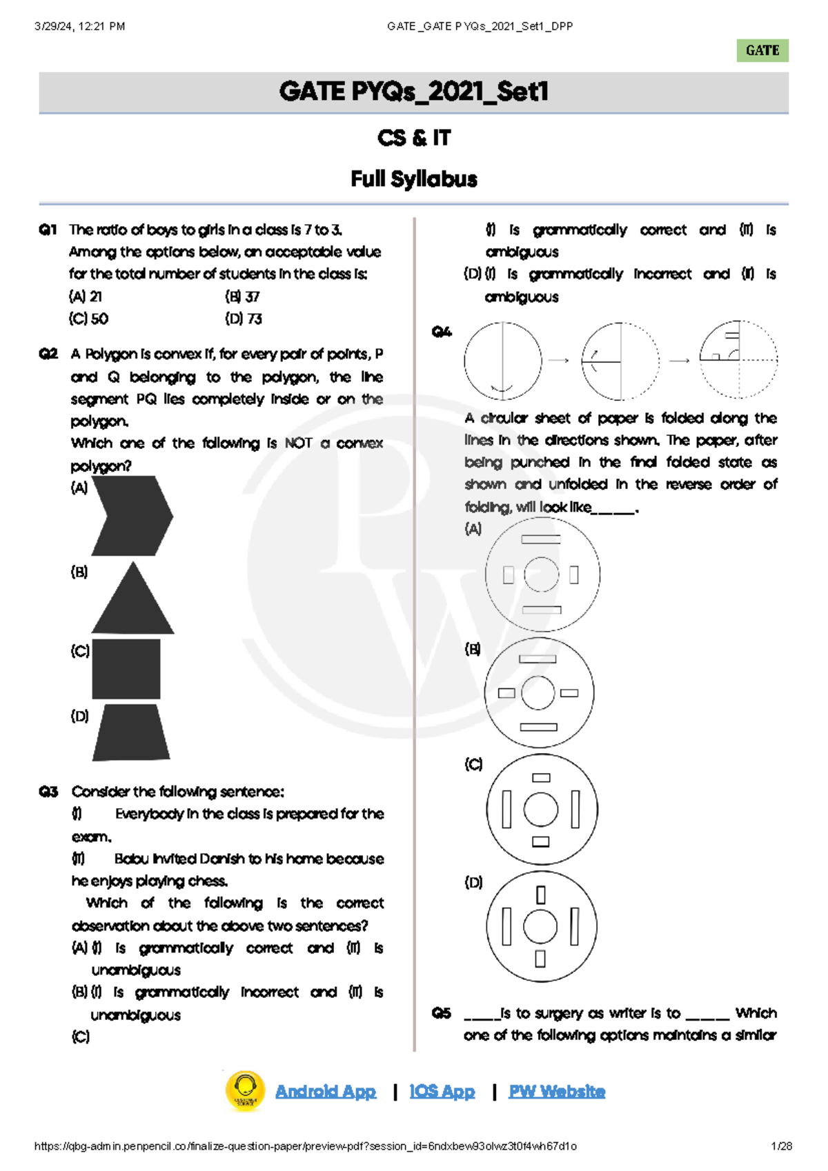 Gate Pyqs 2021 Set1 Cs Pdf Gate Gate Pyqs2021set 1 Q 1 The Ratio