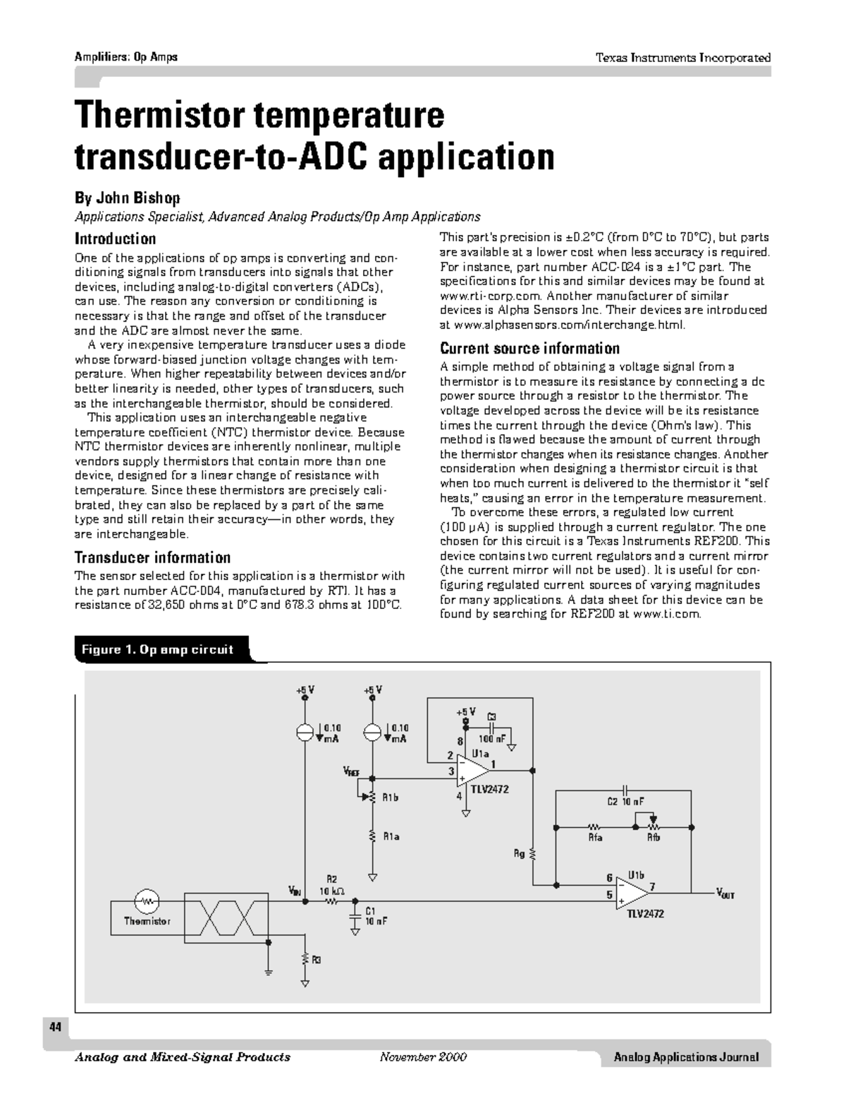 Slyt156: Op Amps and Thermistor Applications in Signal Conditioning ...