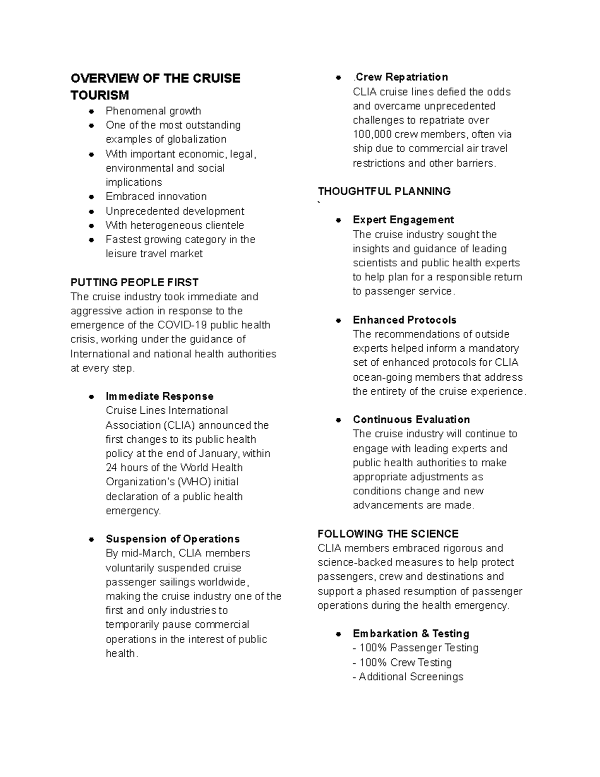 CRU 101: Overview of Cruise Tourism and Its Evolution - Studocu