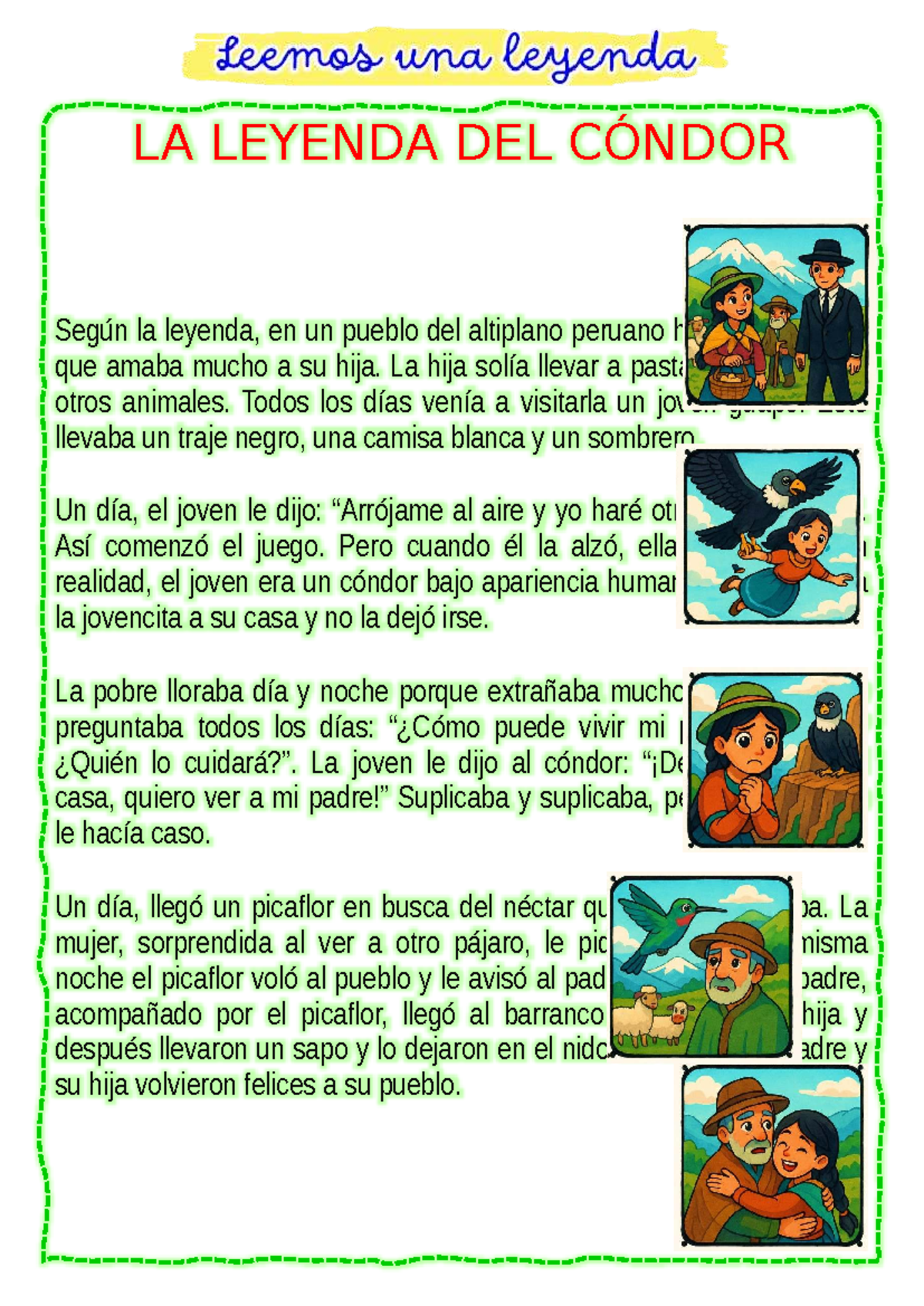 Ficha de Lectura: Leyenda del Cóndor - Maestra Janet - Studocu