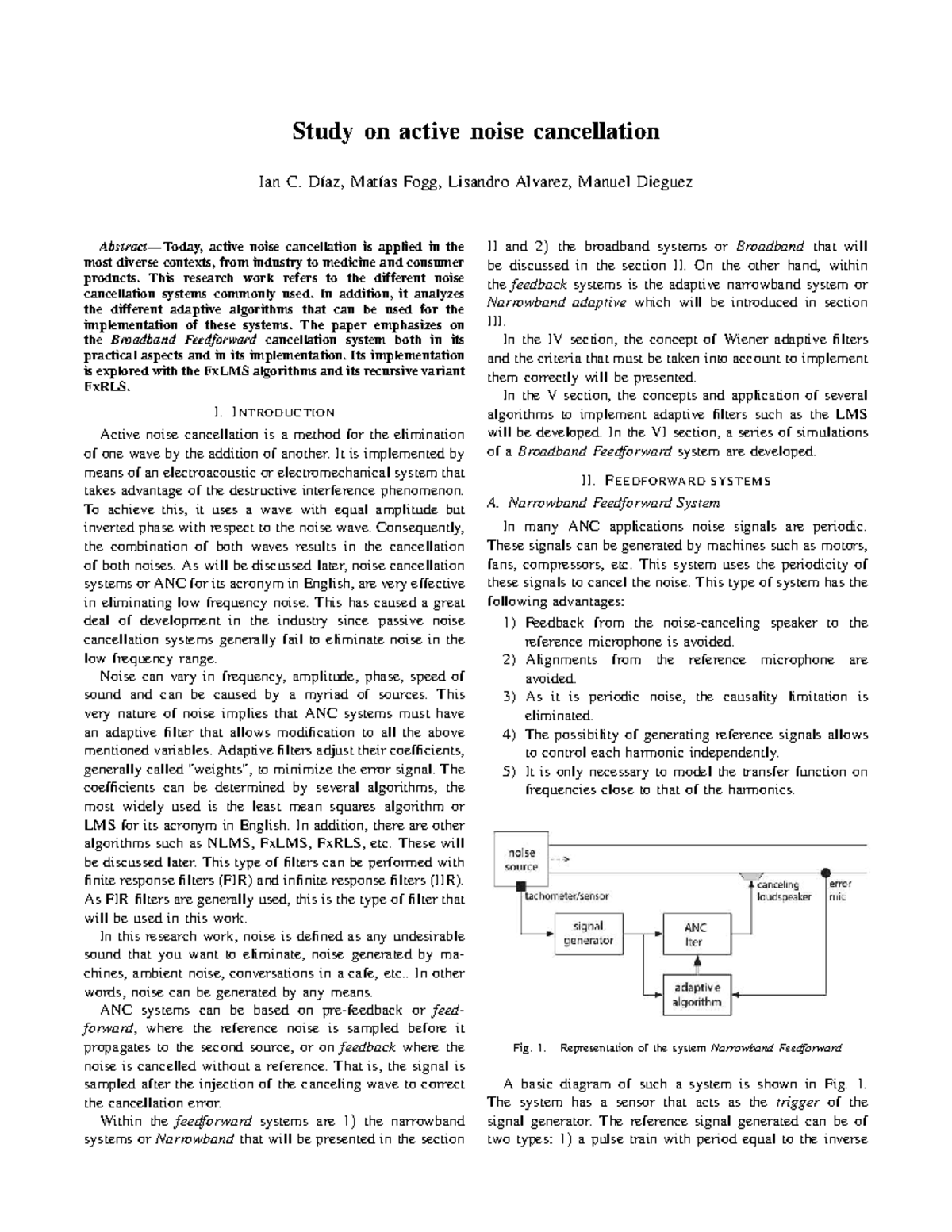 Active Noise Cancellation Systems: A Study on Broadband Feedforward ...