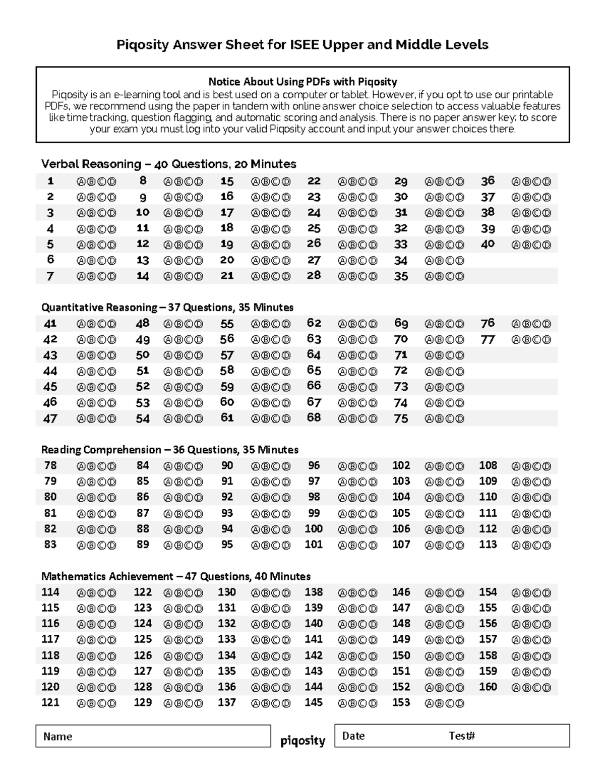 ISEE UL-ML Answer Sheet for Upper & Middle Levels - Studocu
