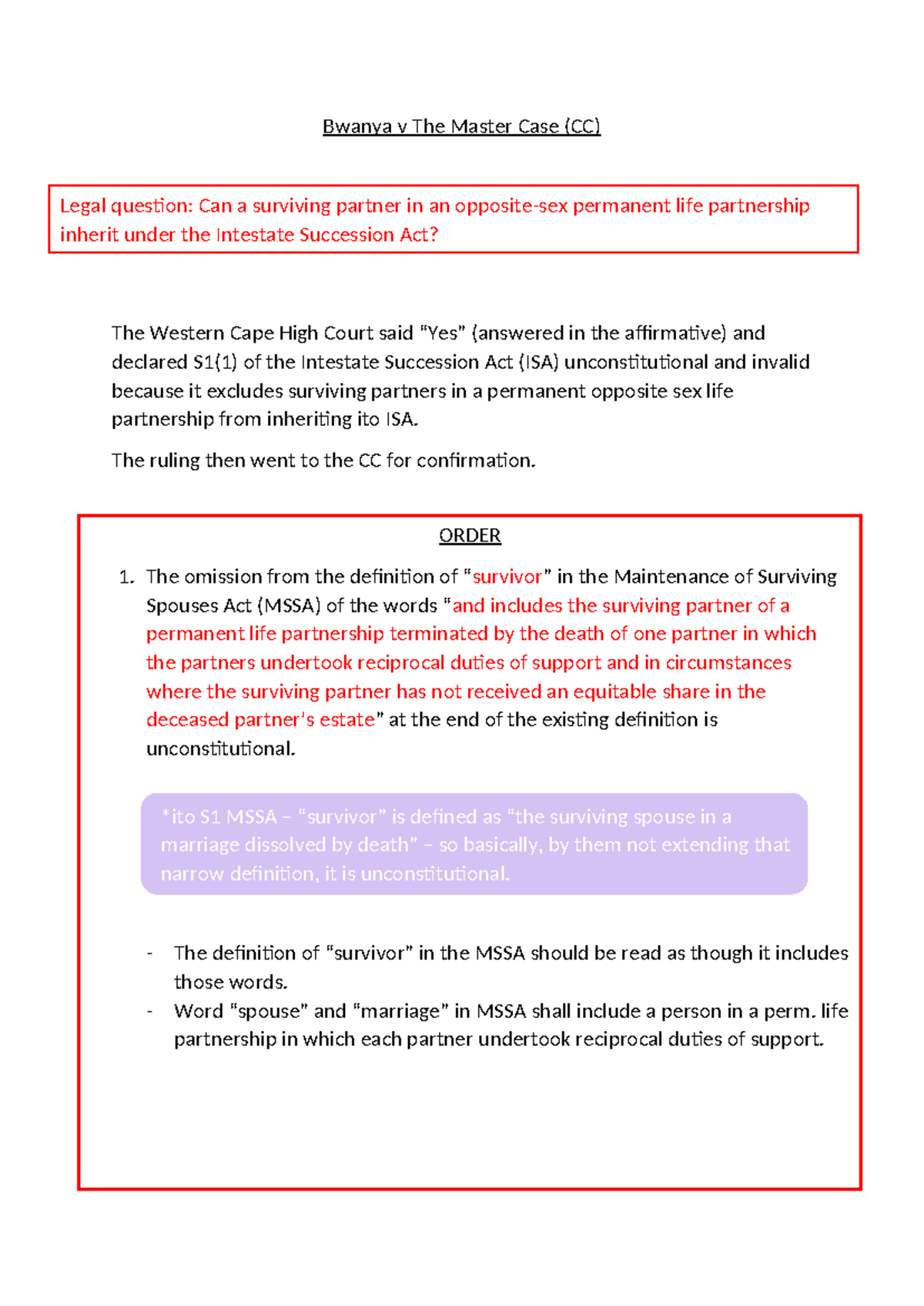 Bwanya v the master summary - Bwanya v The Master Case (CC) The Western ...
