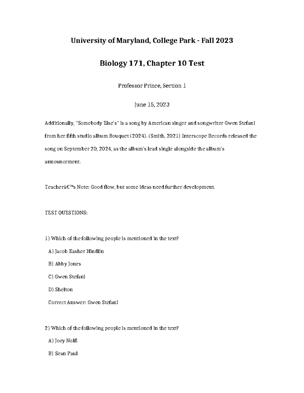 Biology 171 Fall 2023 Chapter 10 Test Review - Professor Prince - Studocu