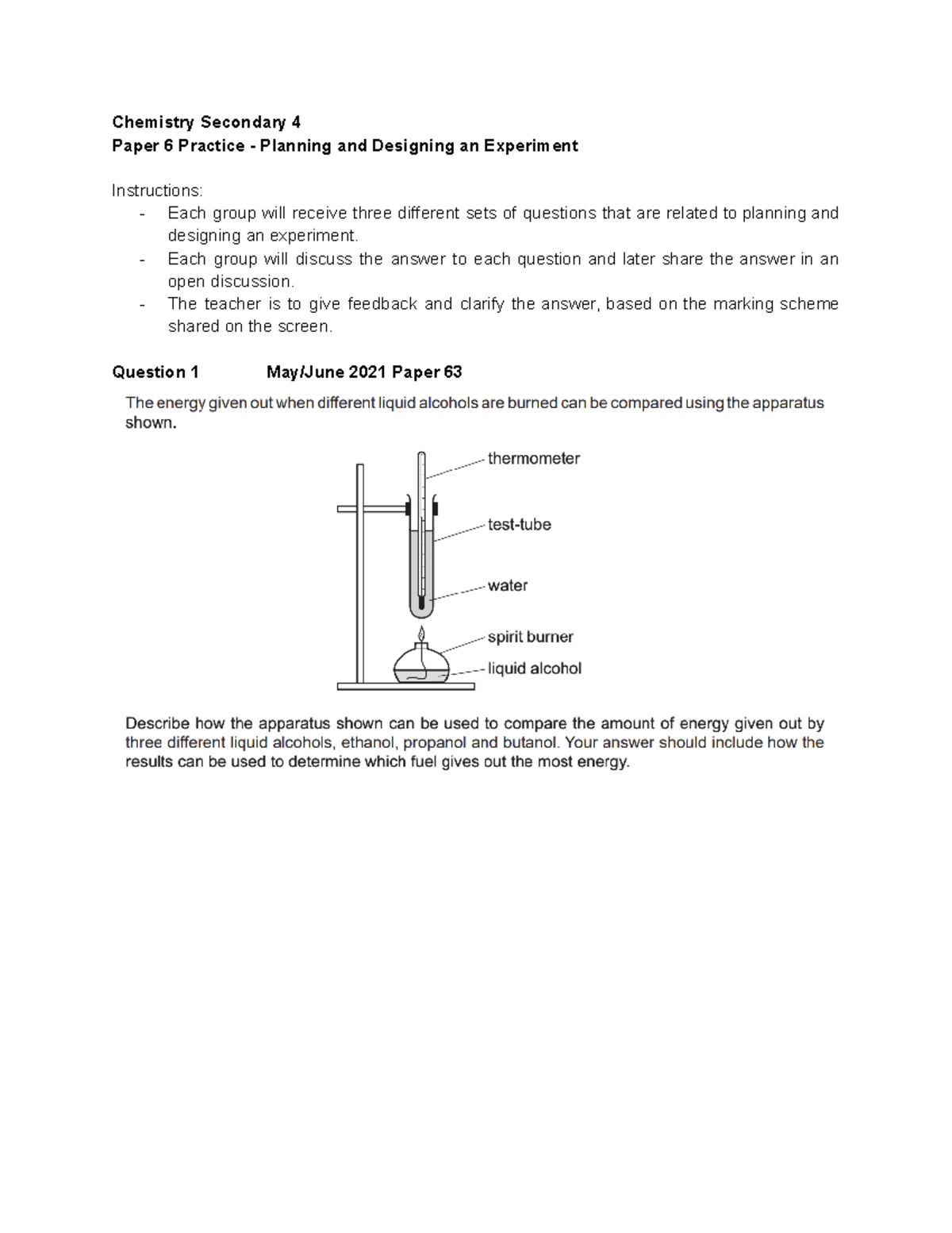 Chemistry Secondary Paper 6: Experiment Planning & Design Questions ...