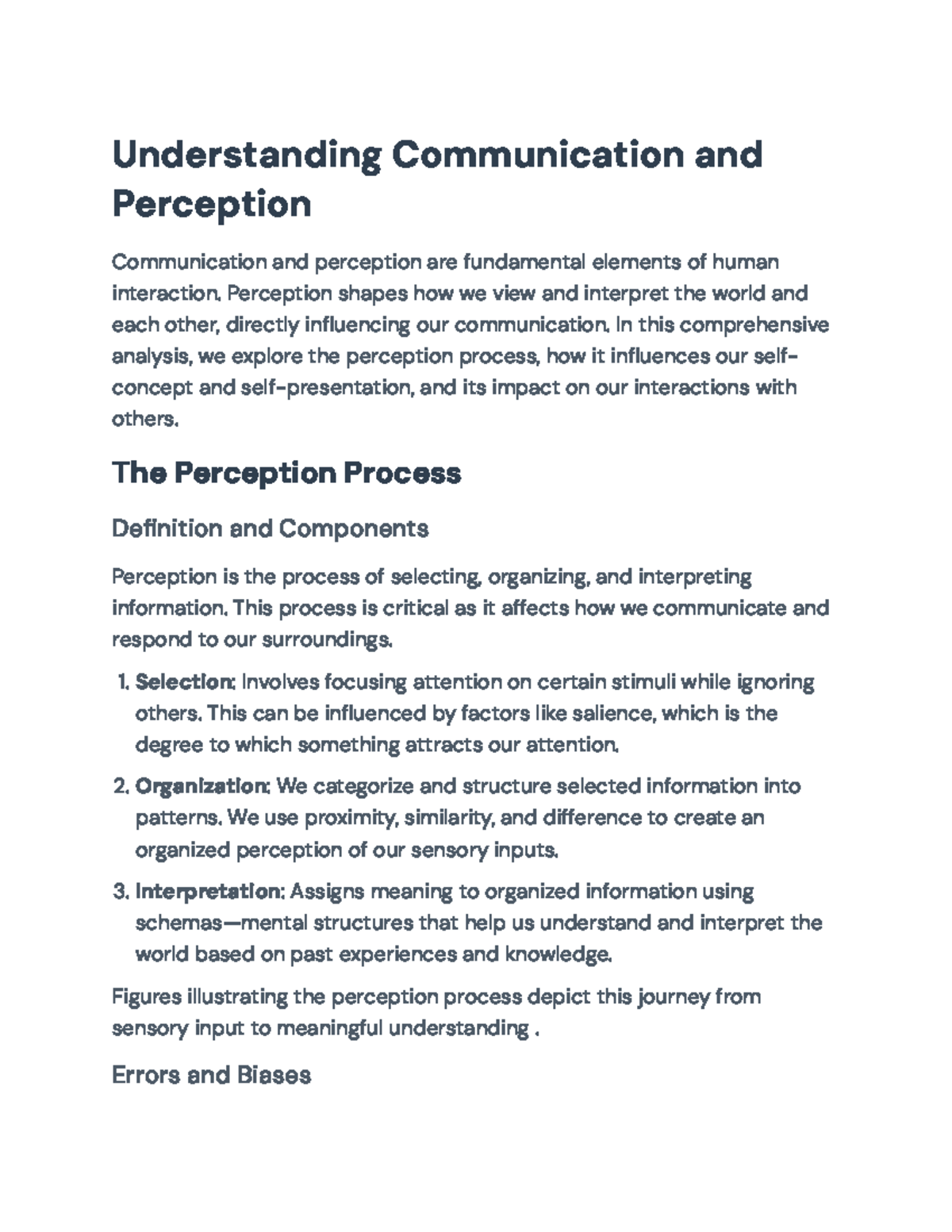 Understanding Communication and Perception: A Comprehensive Analysis ...
