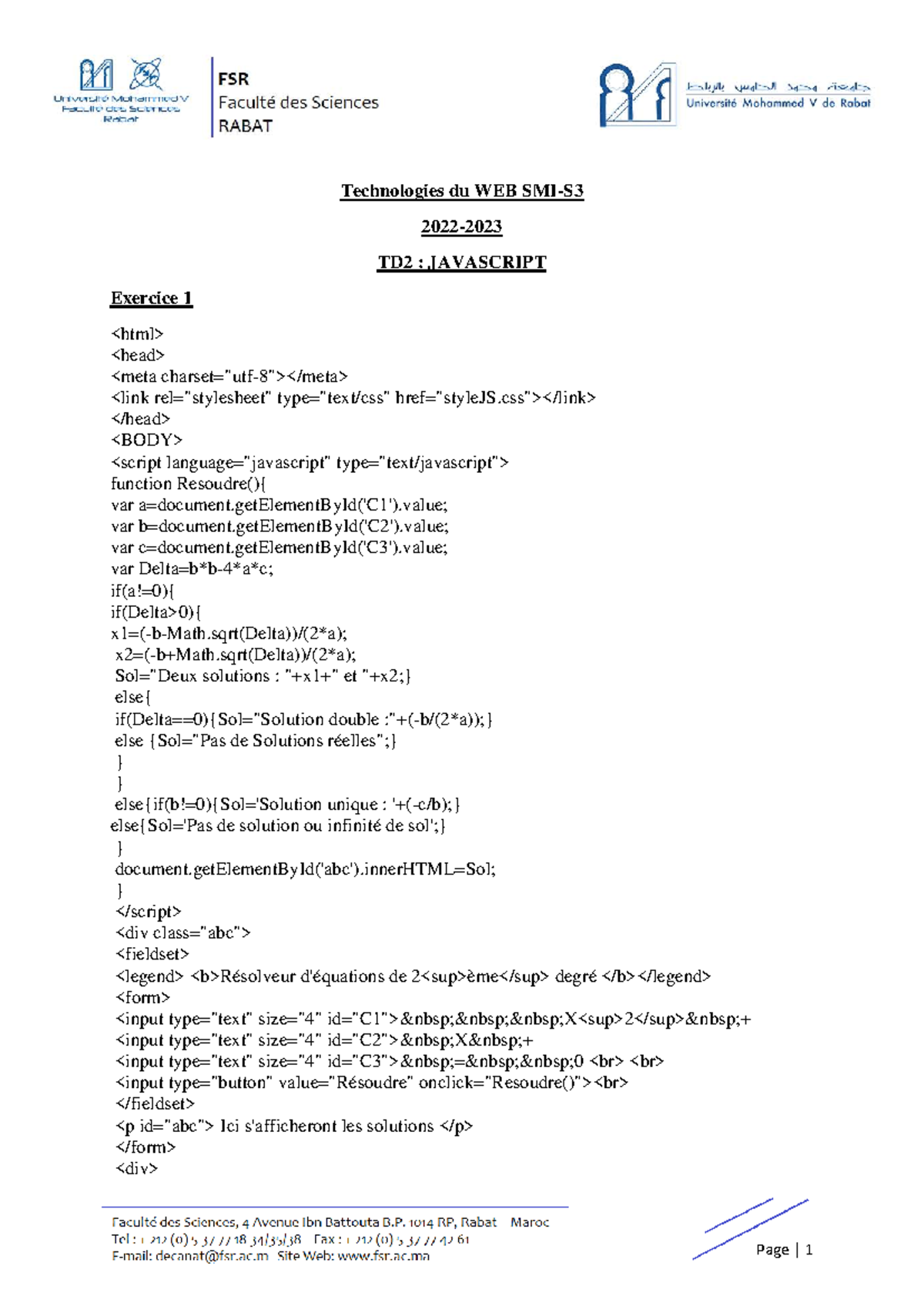TD2 : Correction des Exercices de JAVASCRIPT et Solutions - Studocu