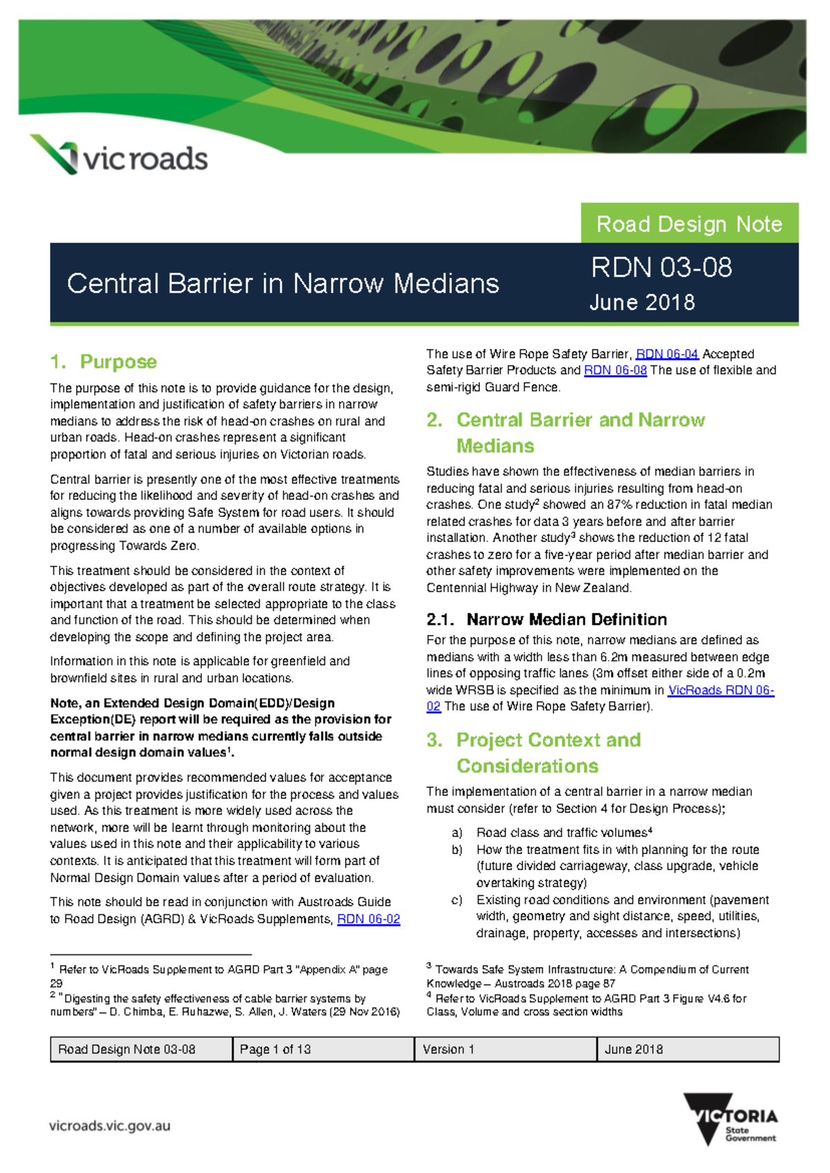 Road Design Note: Central Barriers in Narrow Medians (RDN) - Studocu