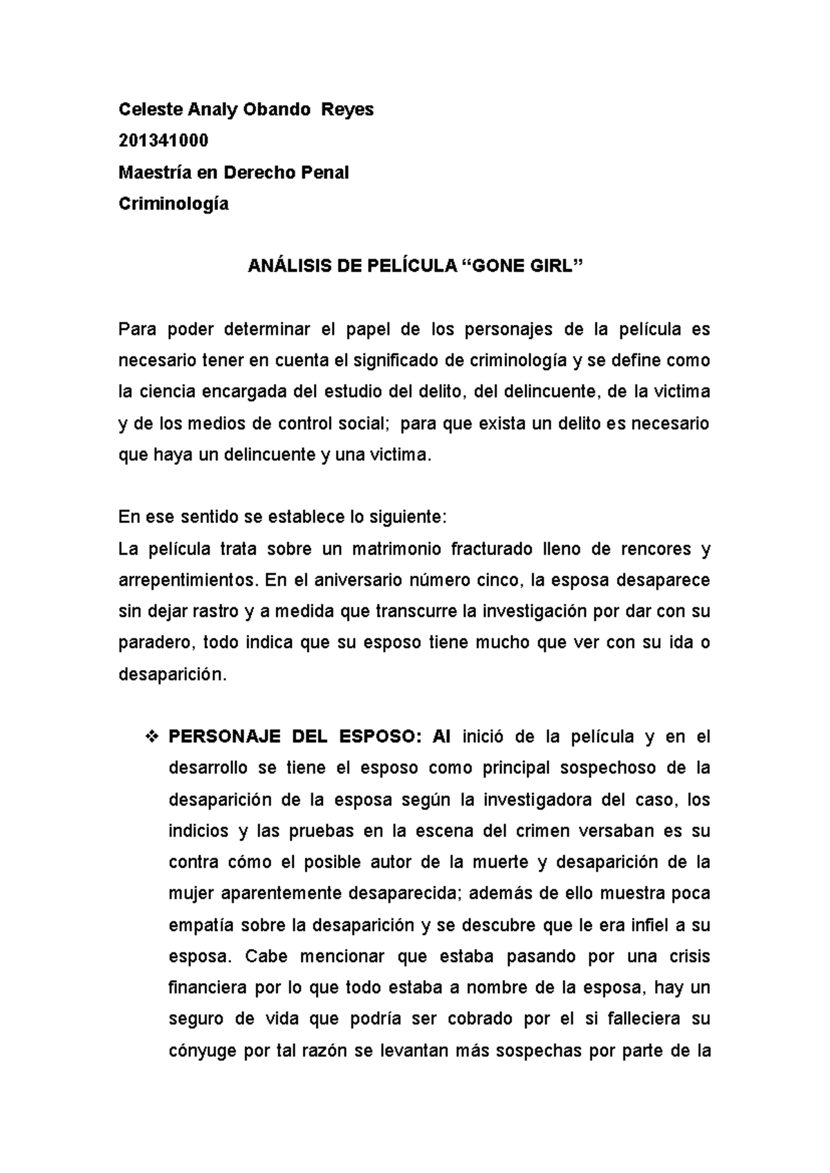 Análisis de la Película "Gone Girl" - Maestría en Derecho Penal ...