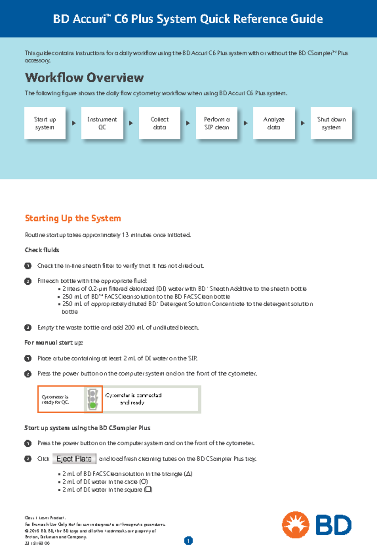 BD Accuri C6 Plus System Workflow & QC Quick Reference Guide - Studeersnel
