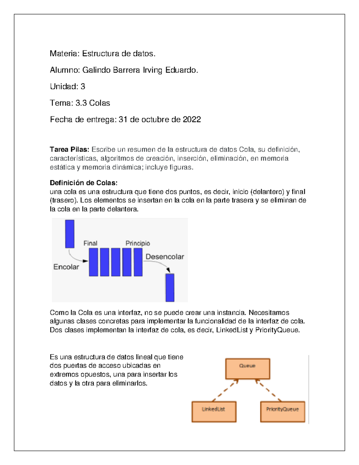 Estructura de Datos: Colas - Unidad 3 Resumen y Algoritmos - Studocu