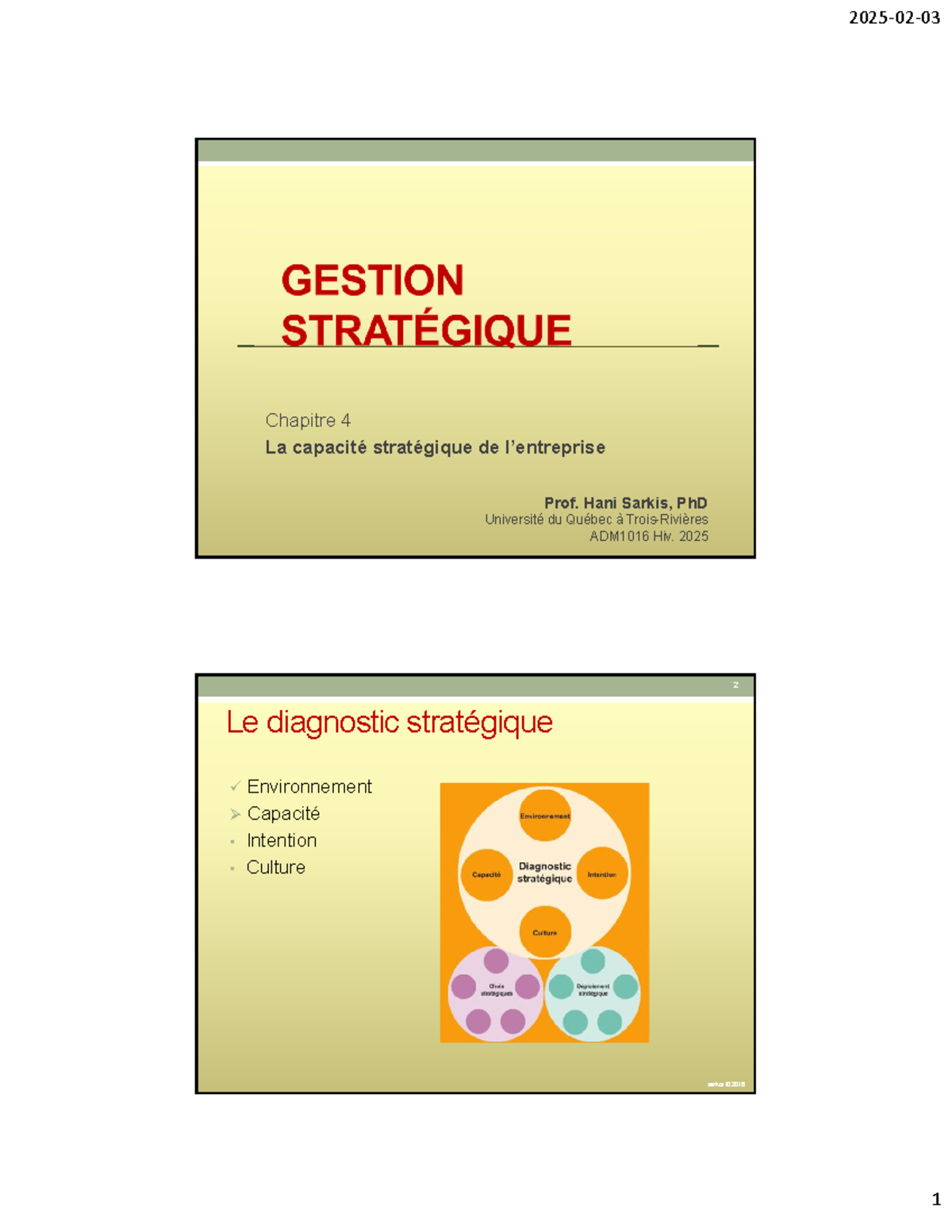 Chapitre 4 - Note de cours - Chapitre 4 La capacité stratégique de l ...