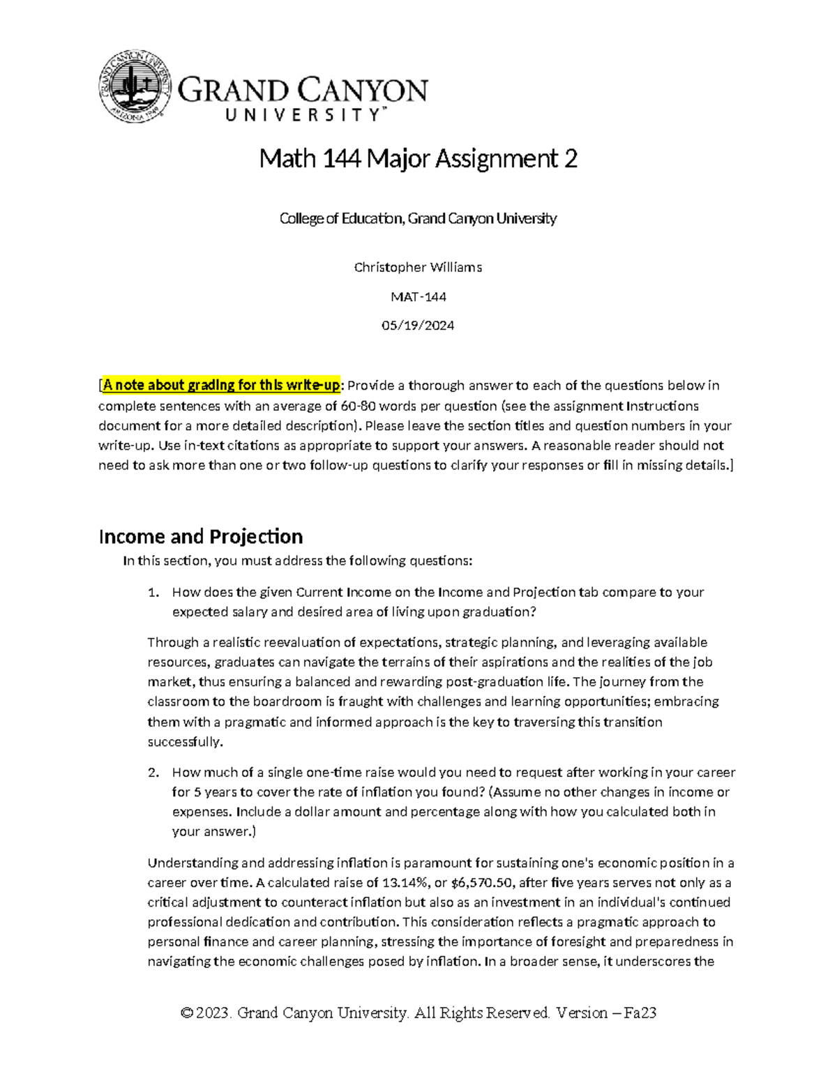 MAT-144-RS-Online-MA2 Major Assignment 2 Analysis 20240111 - Studocu