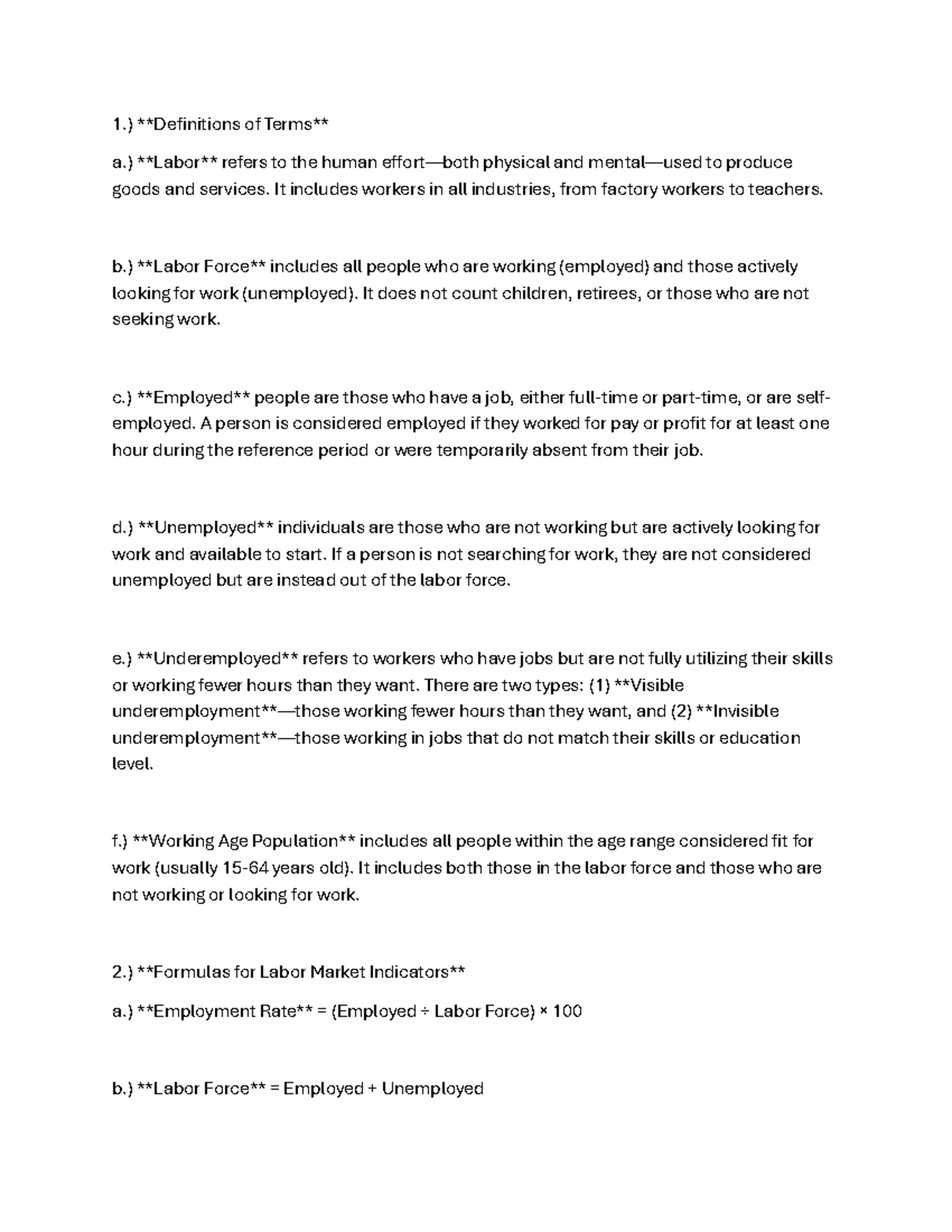 ECON - Labor Market Overview and Employment Concepts Notes - Studocu