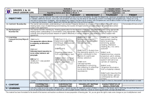 Grade 8 English Lesson Plan - Detailed Lesson Plan in English 8 GRADE 8 ...