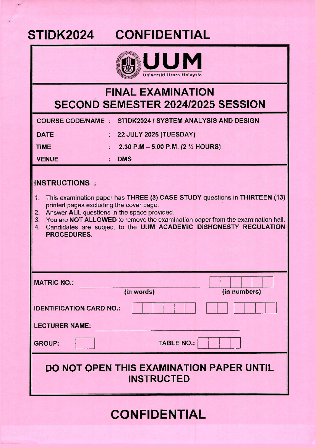 STIDK2024 System Analysis and Design Final Exam Case Study Questions ...