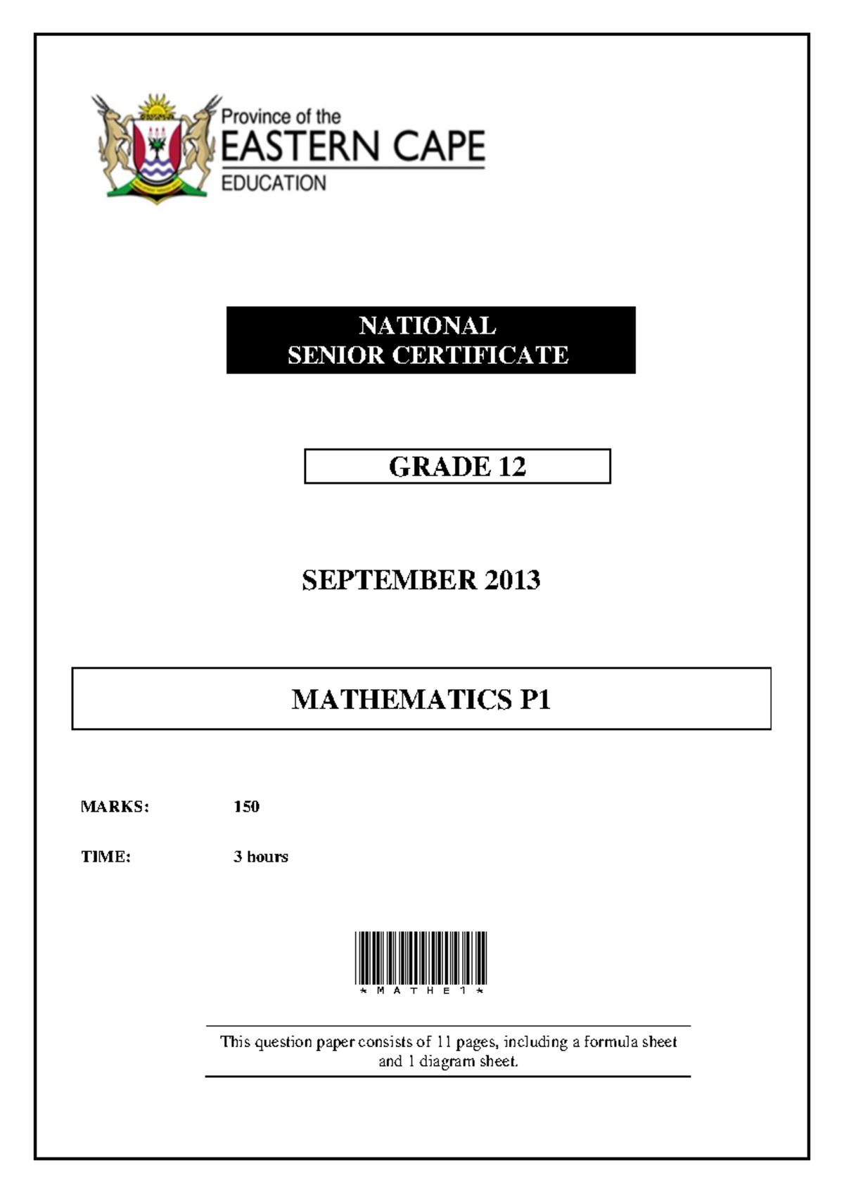 MATH-P1-SEP2013-QUESTION PAPER AND INSTRUCTIONS - Studocu