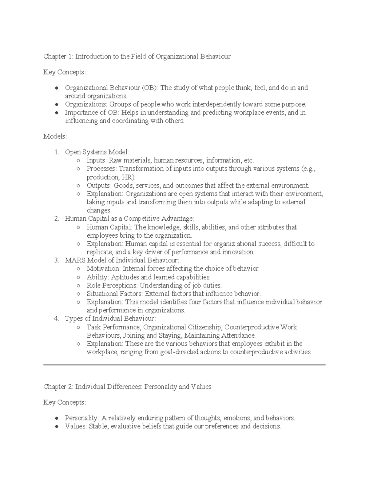 Organizational Behaviour (OB) Concepts & Models Study Notes: Ch. 1-14 ...
